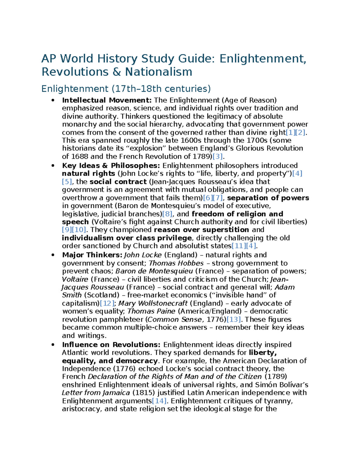 AP World History Study Guide: Enlightenment, Revolutions & Nationalism ...