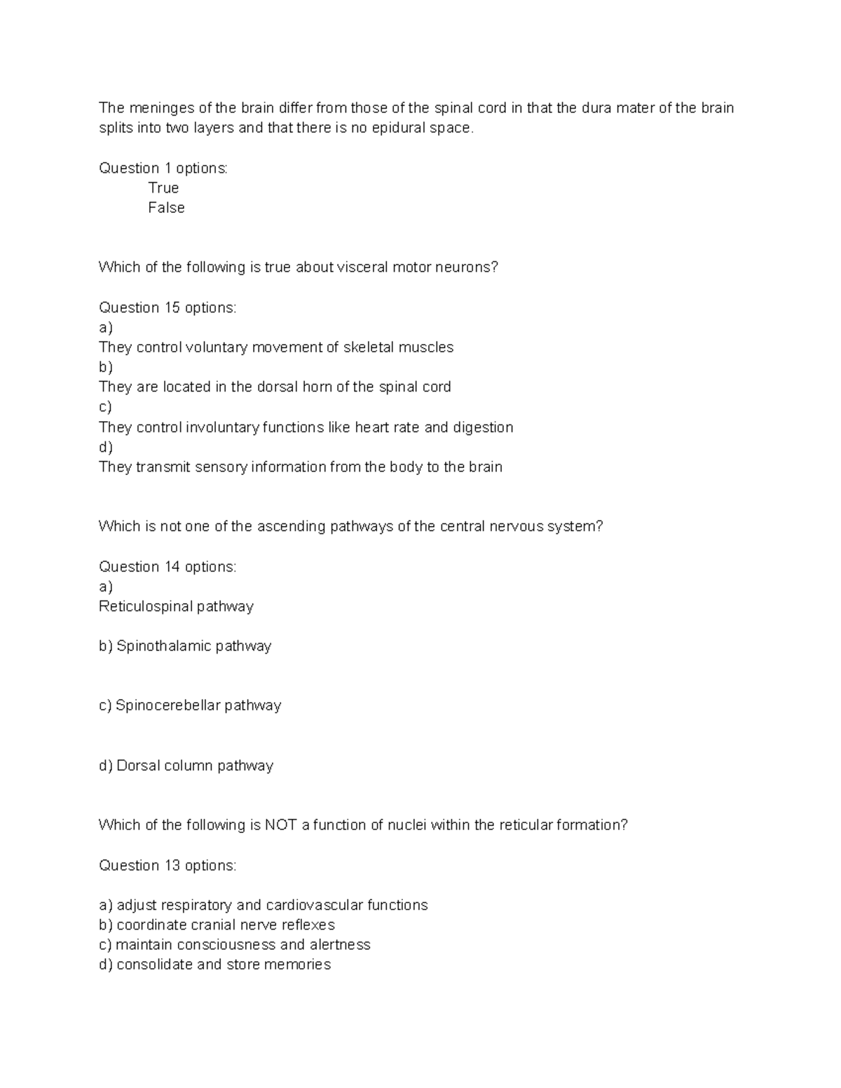 Anatomy week 8 quiz - nervous system quiz - The meninges of the brain ...