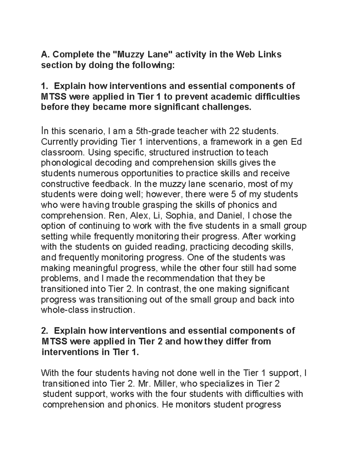 D662 Task 1: MTSS Interventions Across Tiers for Student Support - Studocu