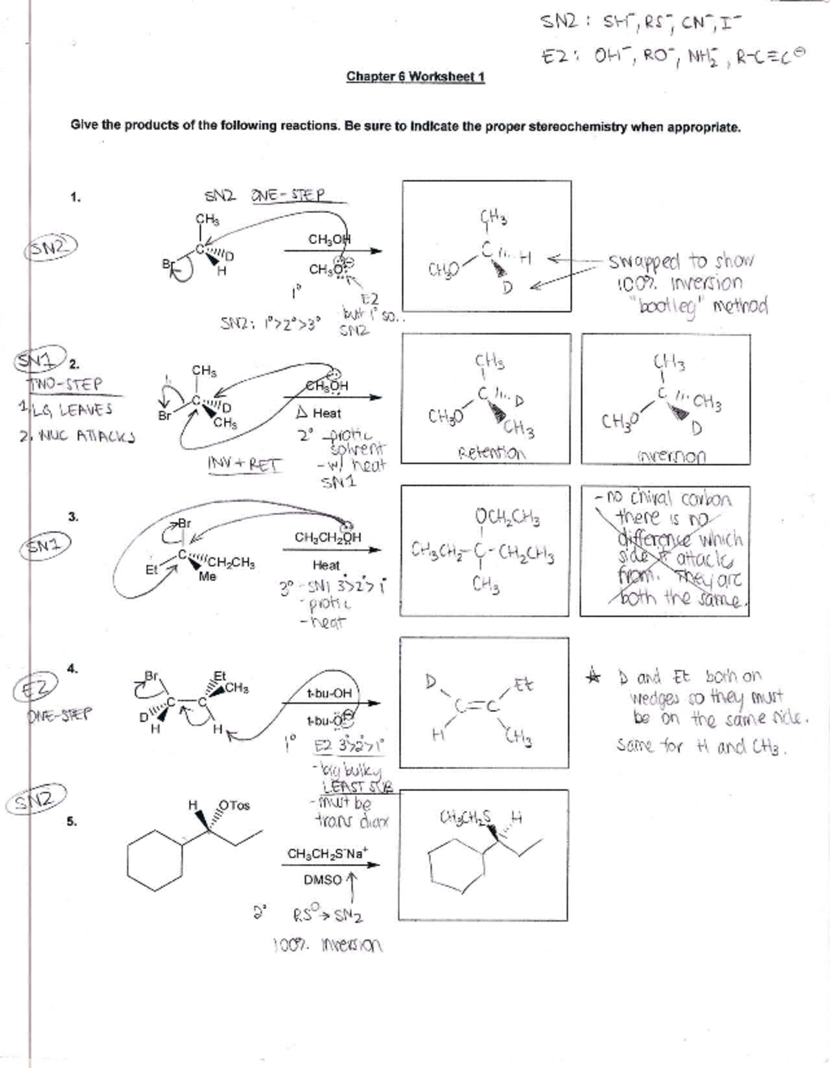 Ch 6 WS 1 Key (Oct 4): Elimination & Substitution Reactions Practice ...