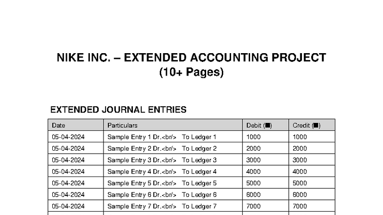 NIKE INC. ACCOUNTING PROJECT (10 PAGES) - EXTENDED JOURNAL ENTRIES ...