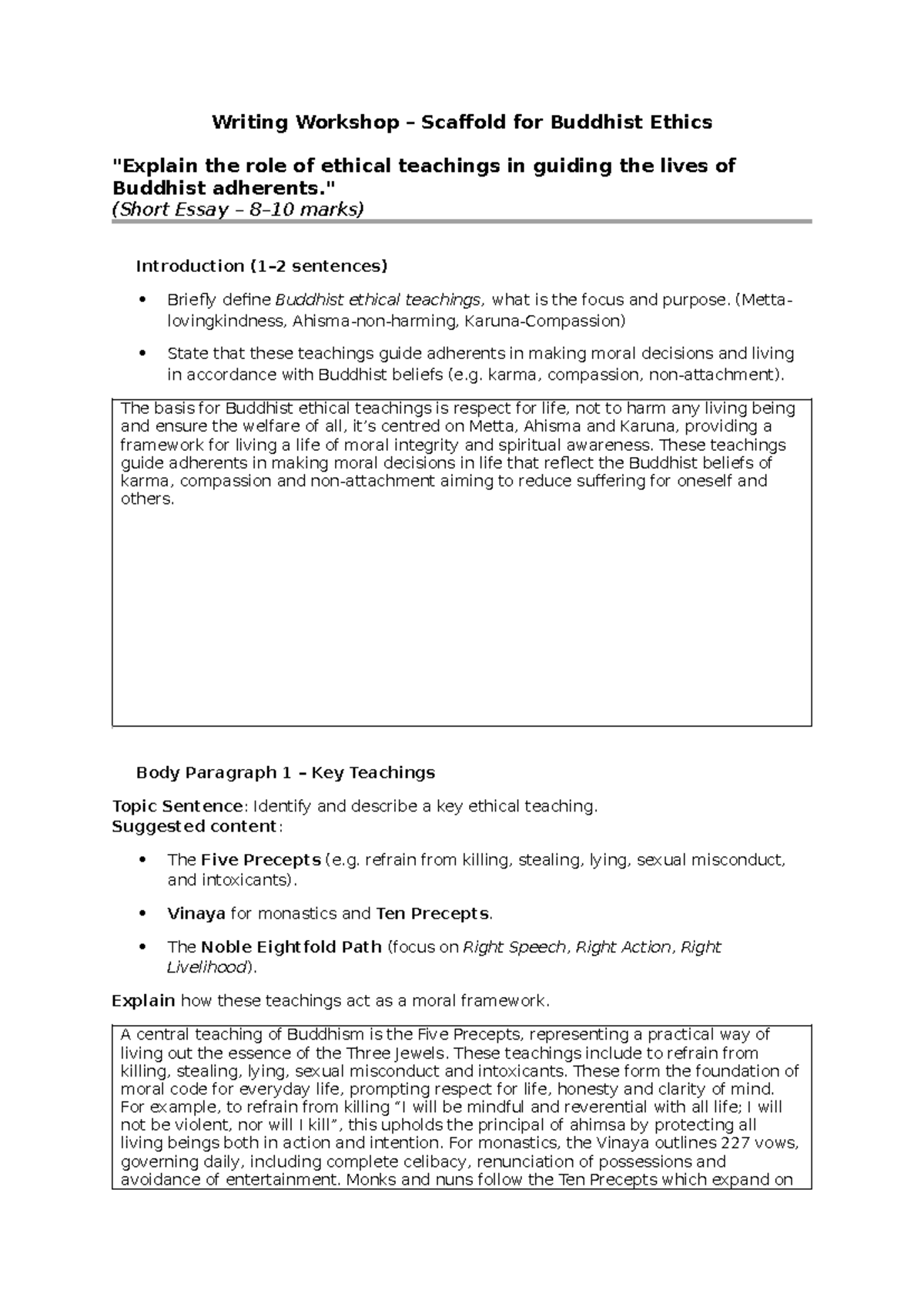 Writing Workshop: Buddhist Ethics and Moral Teachings (Short Essay ...