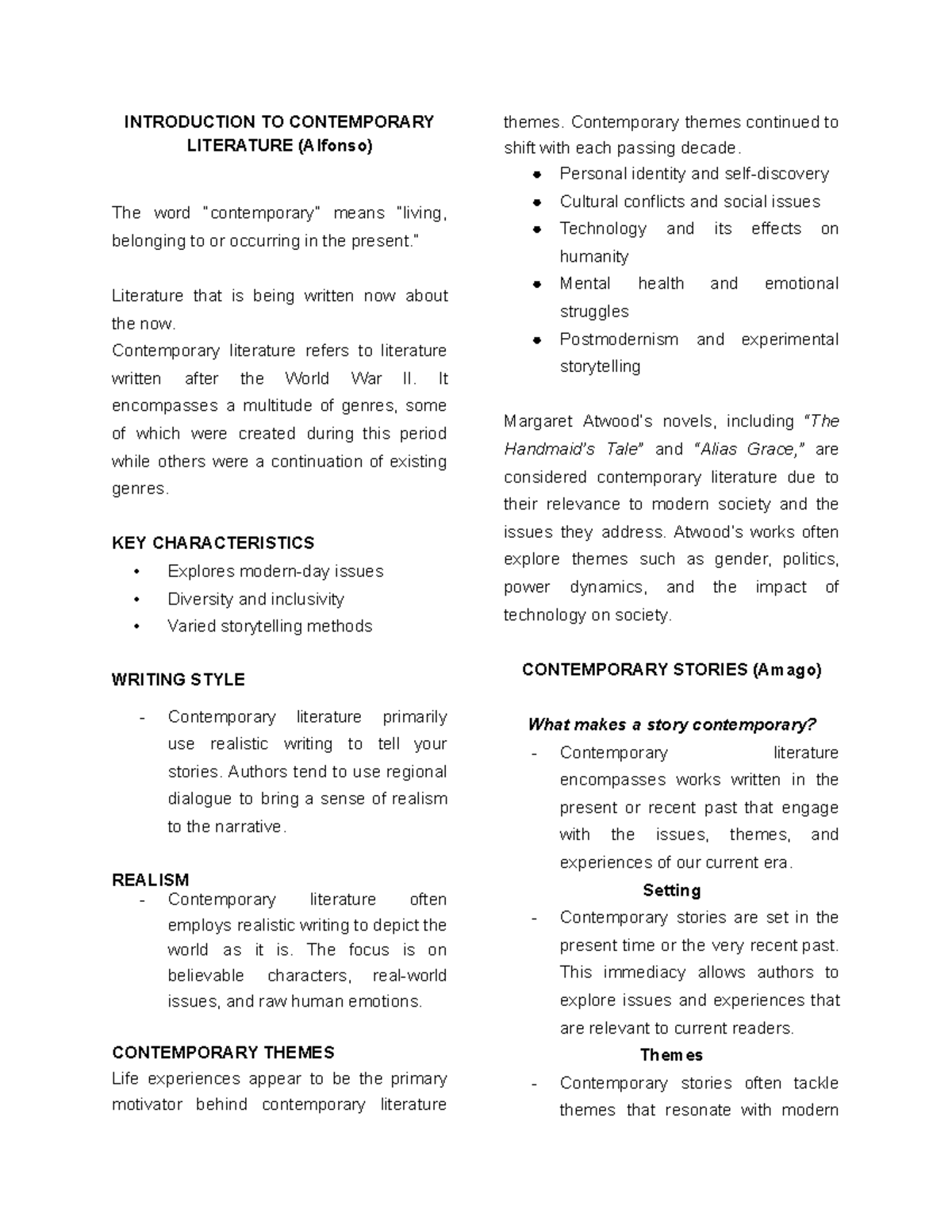 CONTEMPORARY LITERATURE & POPULAR LITERATURE OVERVIEW (ENG 101) - Studocu