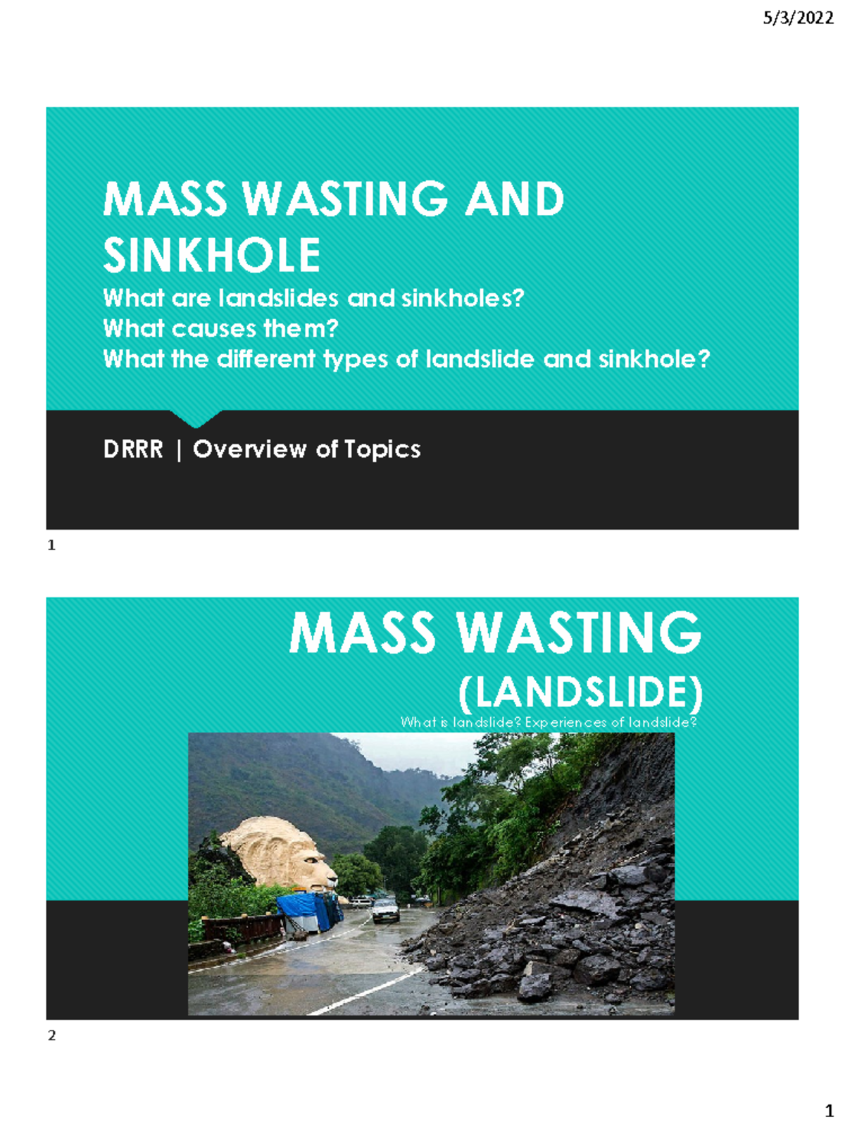 Module 3 U1 Handout Landslide and Sinkhole Hazards - MASS WASTING AND ...