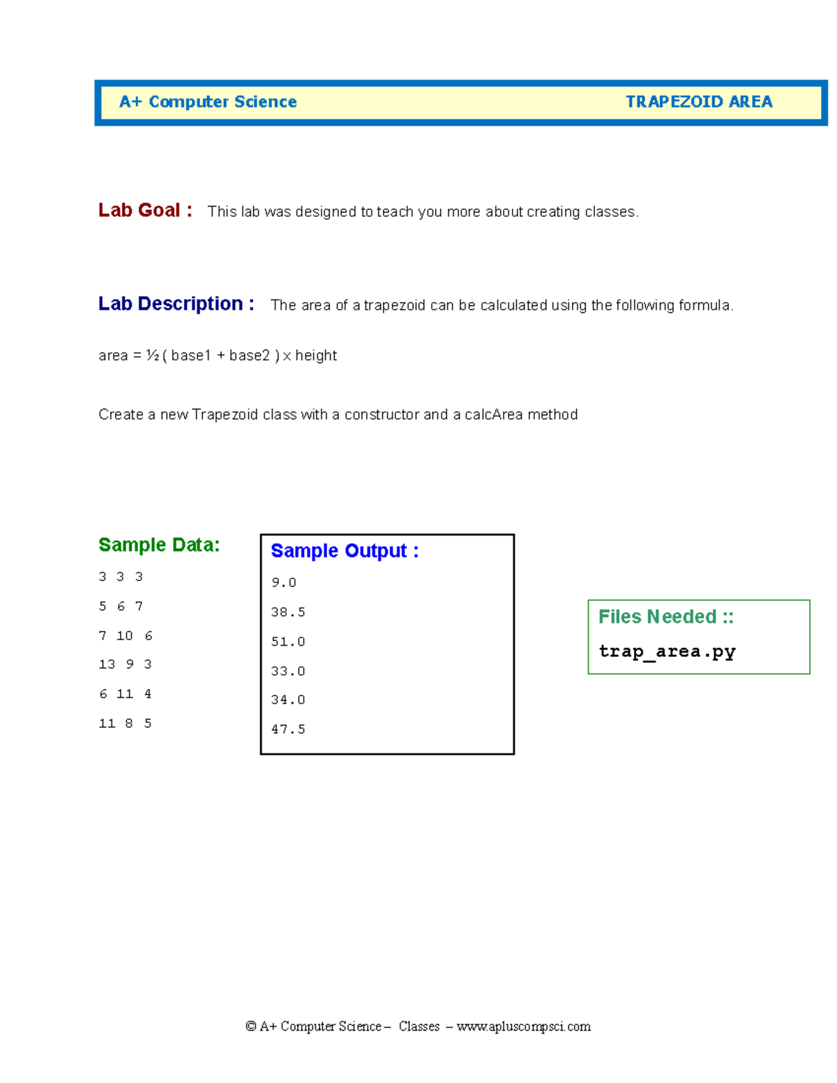 A+ Computer Science Day 3 Lab: Trapezoid, Cone, Circle, & Line Slope ...