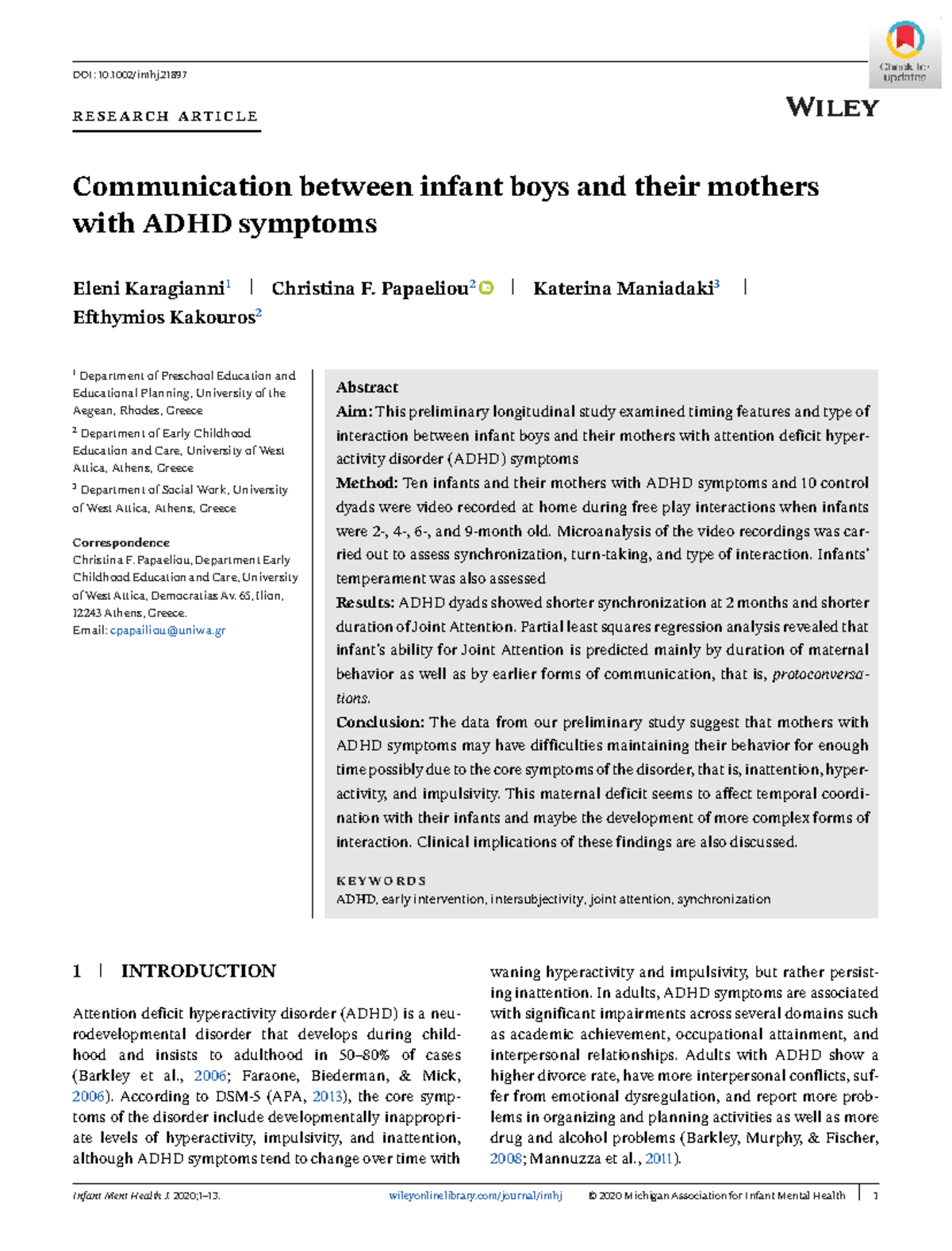 Communication Patterns in Infant Boys and Mothers with ADHD Symptoms ...