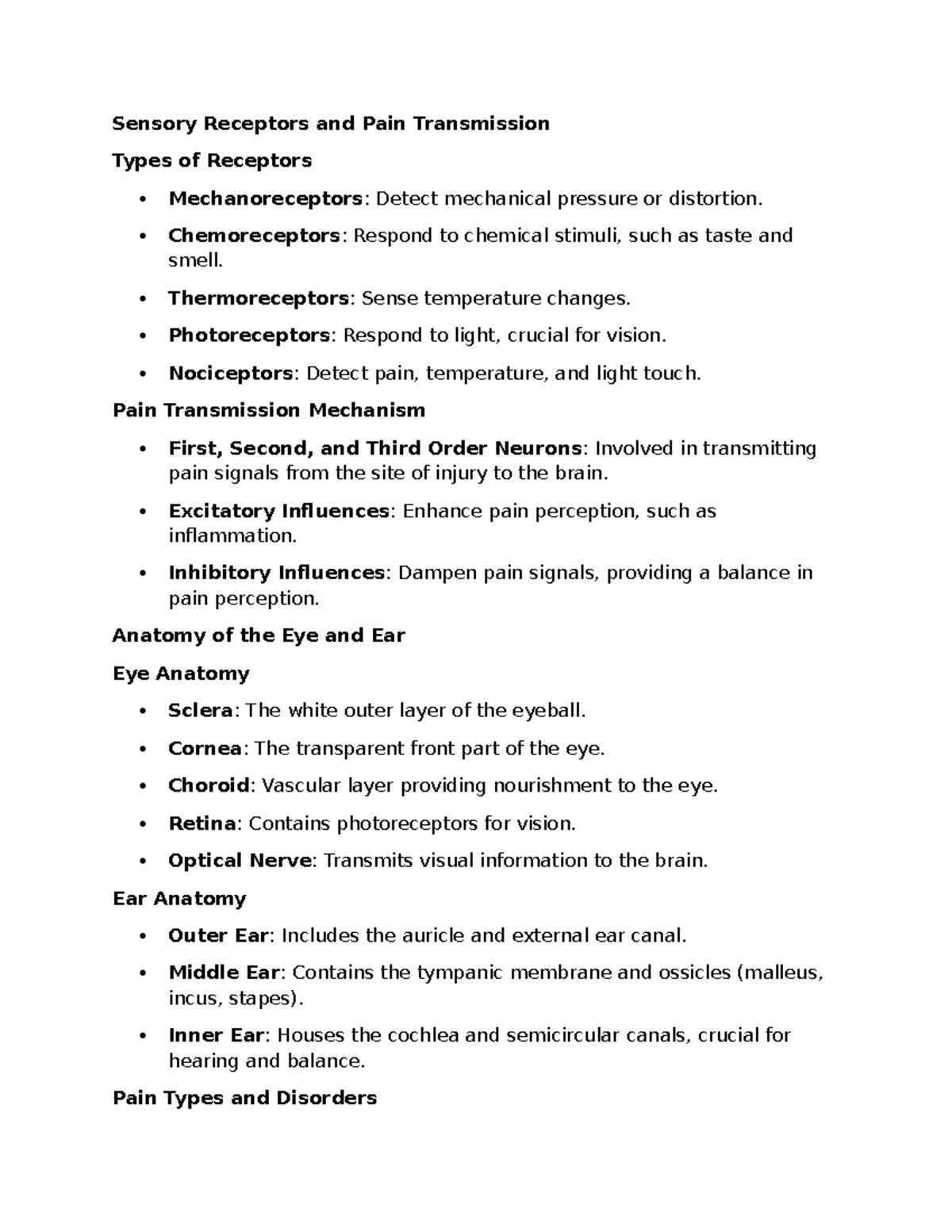 Aging Effects on Sensory Organs: Vision and Hearing Changes - Sensory Receptors and Pain - Studocu