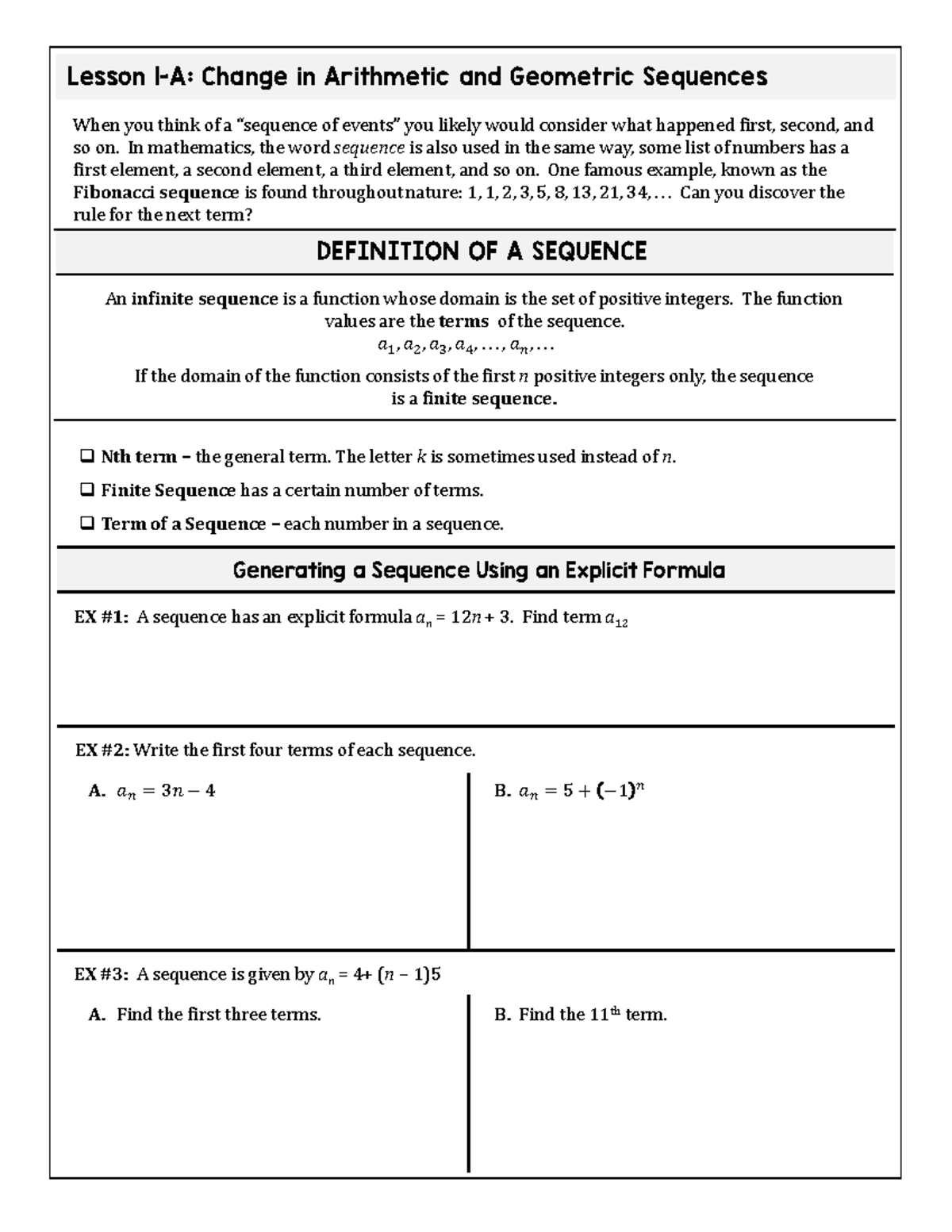 Lesson Changes in Arithmetic & Geometric Sequences - Studocu