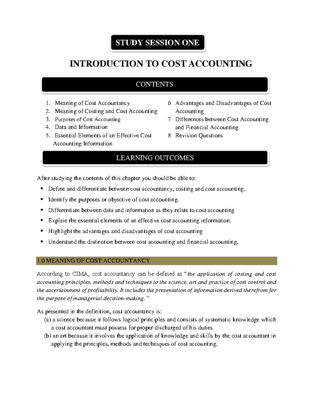 Introduction to Cost Accounting: Key Concepts and Differences - Studocu