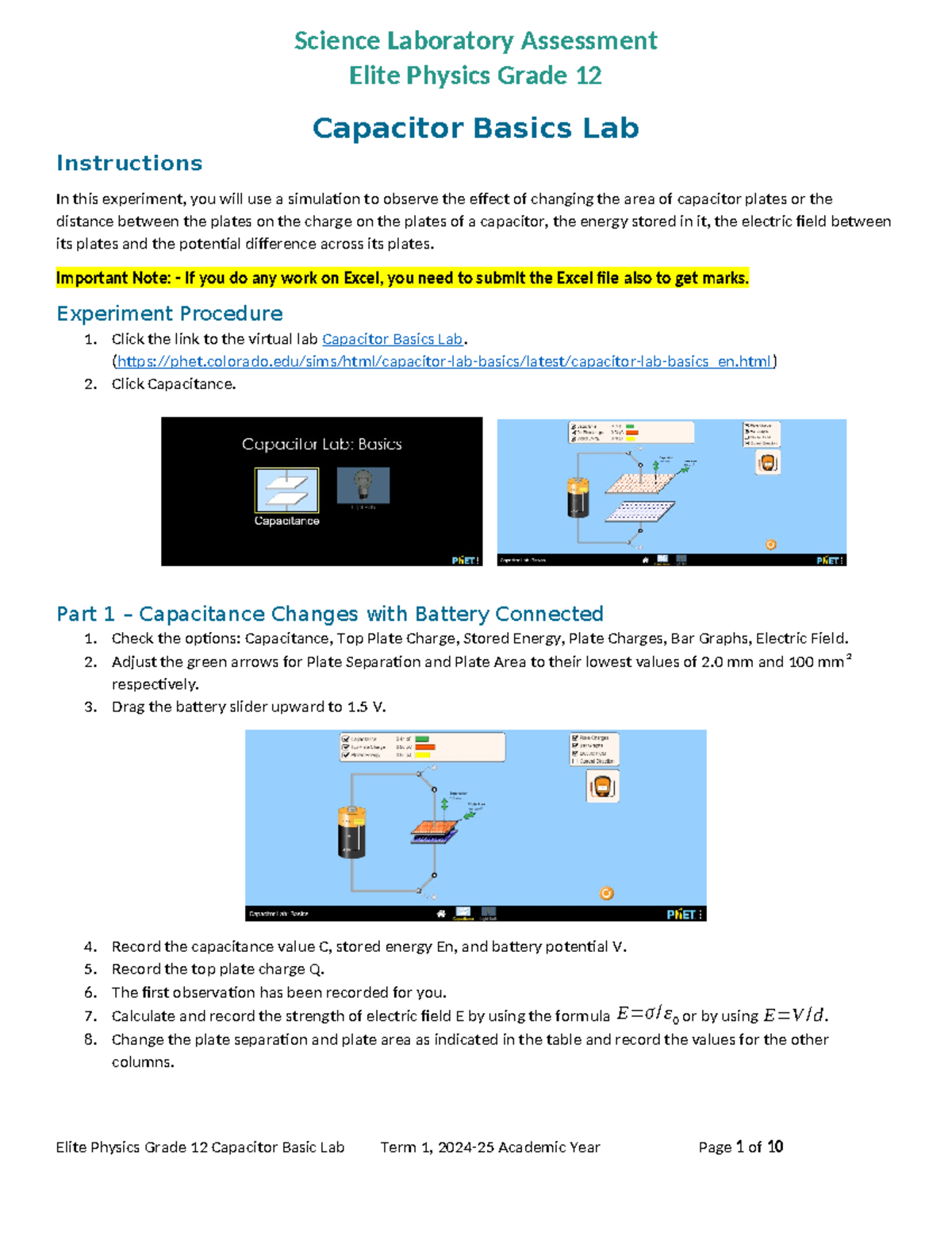 Capacitor Basics Lab: Experiment Observations & Analysis for PHYS 12 ...