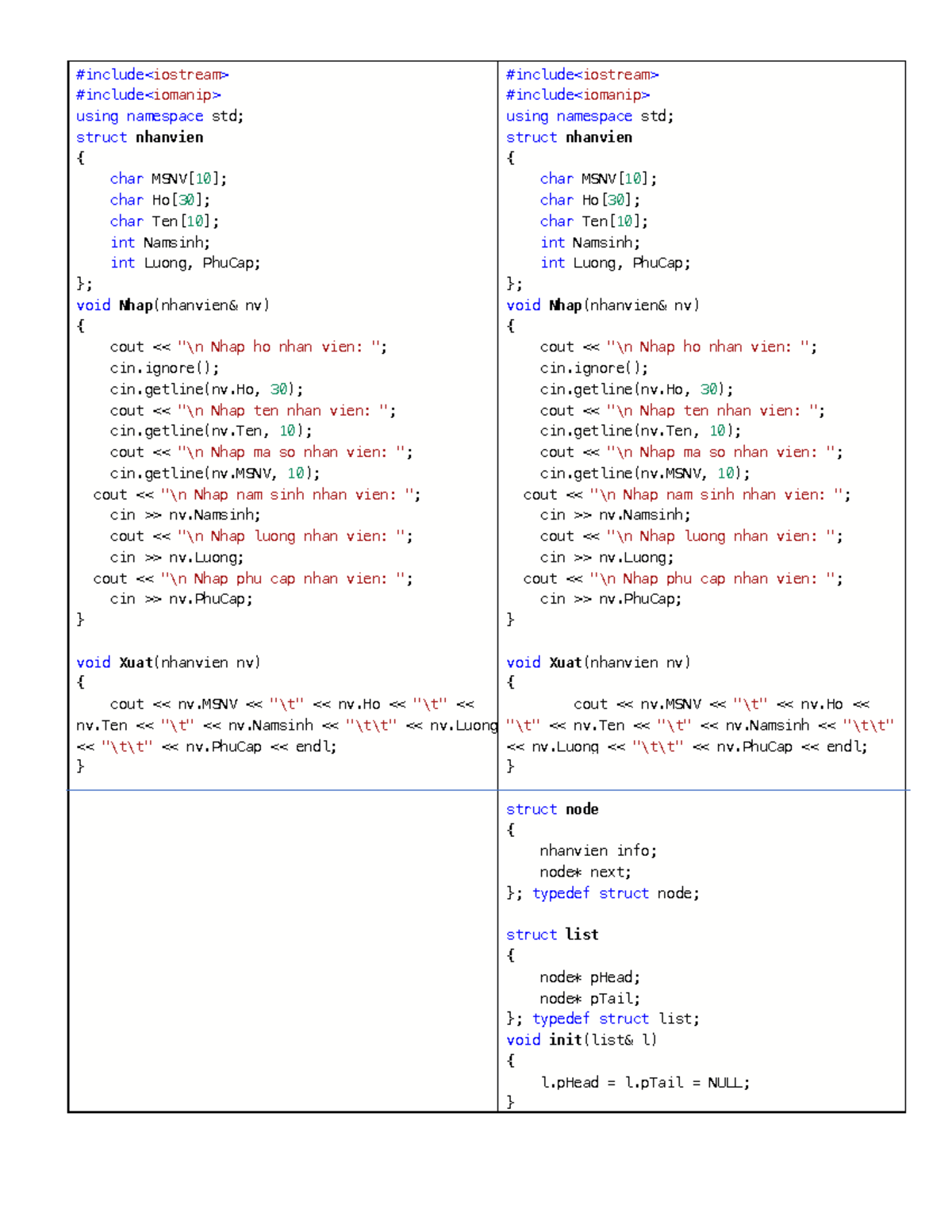 Code - code - #include #include using namespace std; struct nhanvien ...