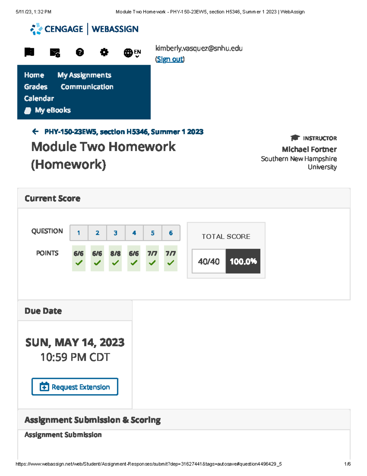 Module Two Homework Solutions - PHY-150-23EW5, Summer 2023 - Studocu