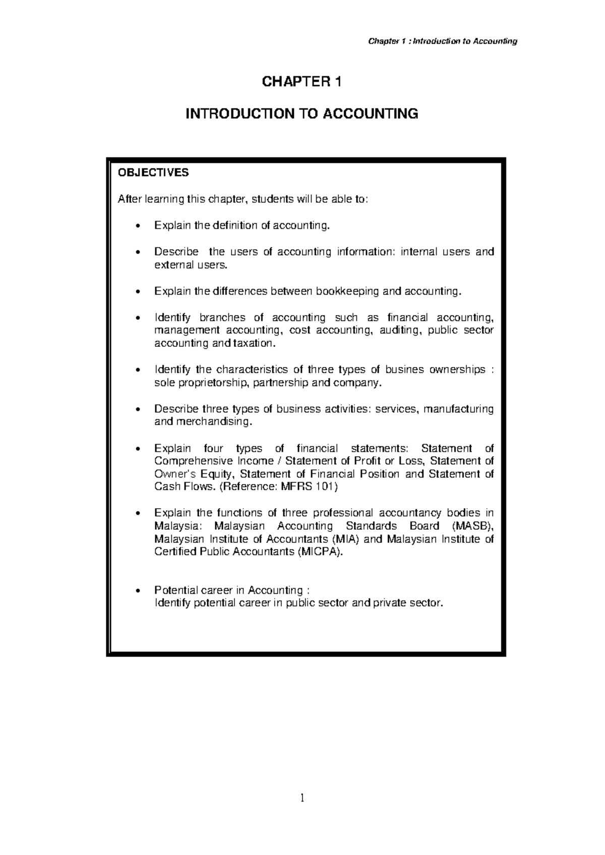 Chapter 1 Introduction TO Acctg - CHAPTER 1 INTRODUCTION TO ACCOUNTING ...