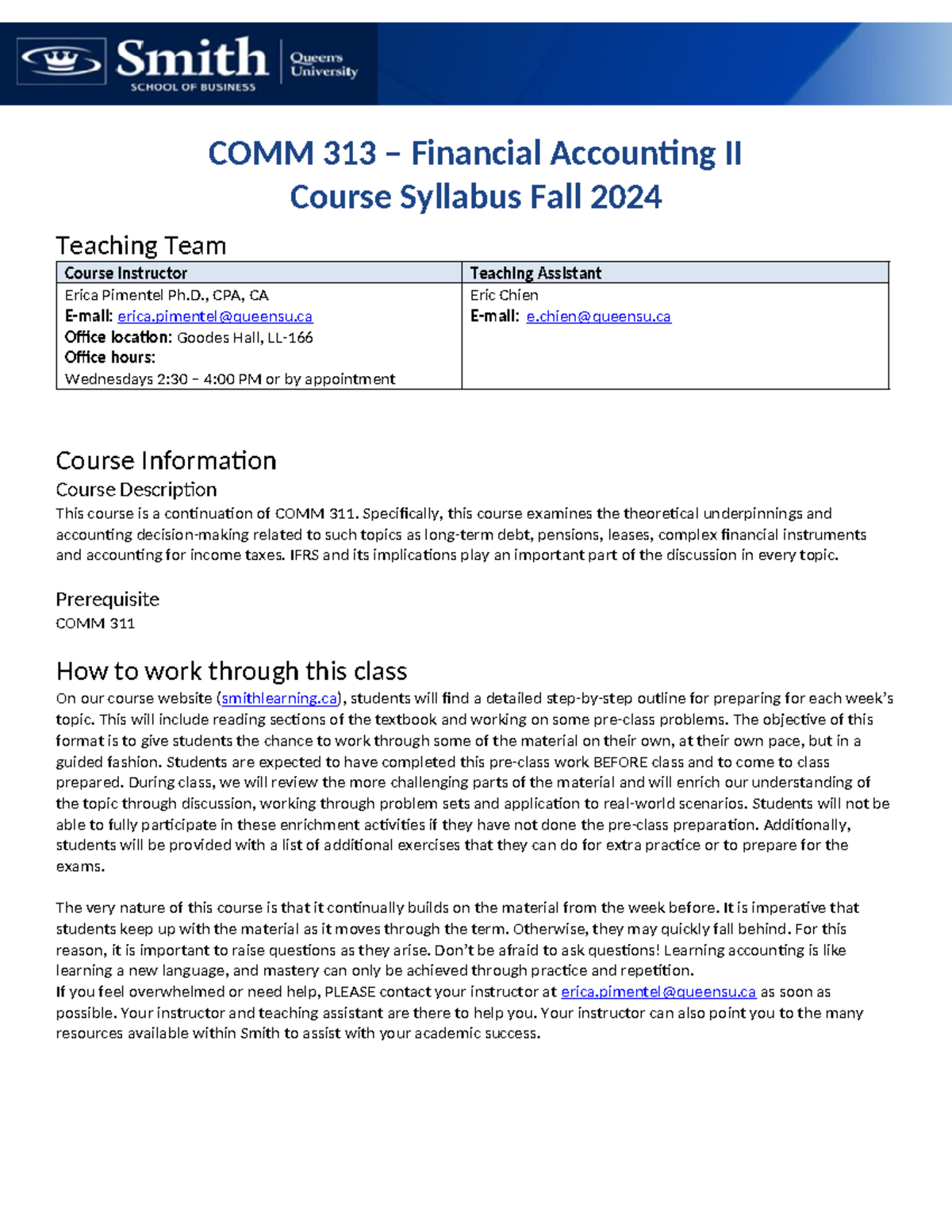 COMM 313 Fall 2024 Financial Accounting II Course Syllabus - Studocu