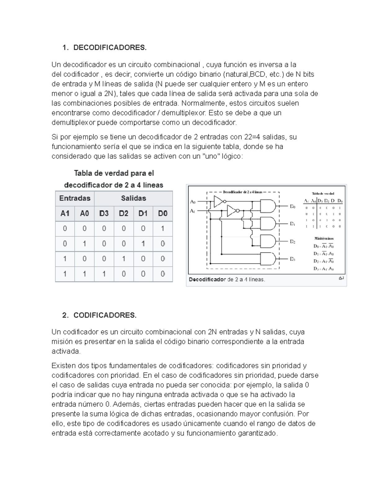 Circuitos Lógicos Combinacionales MSI: Decodificadores y Codificadores ...
