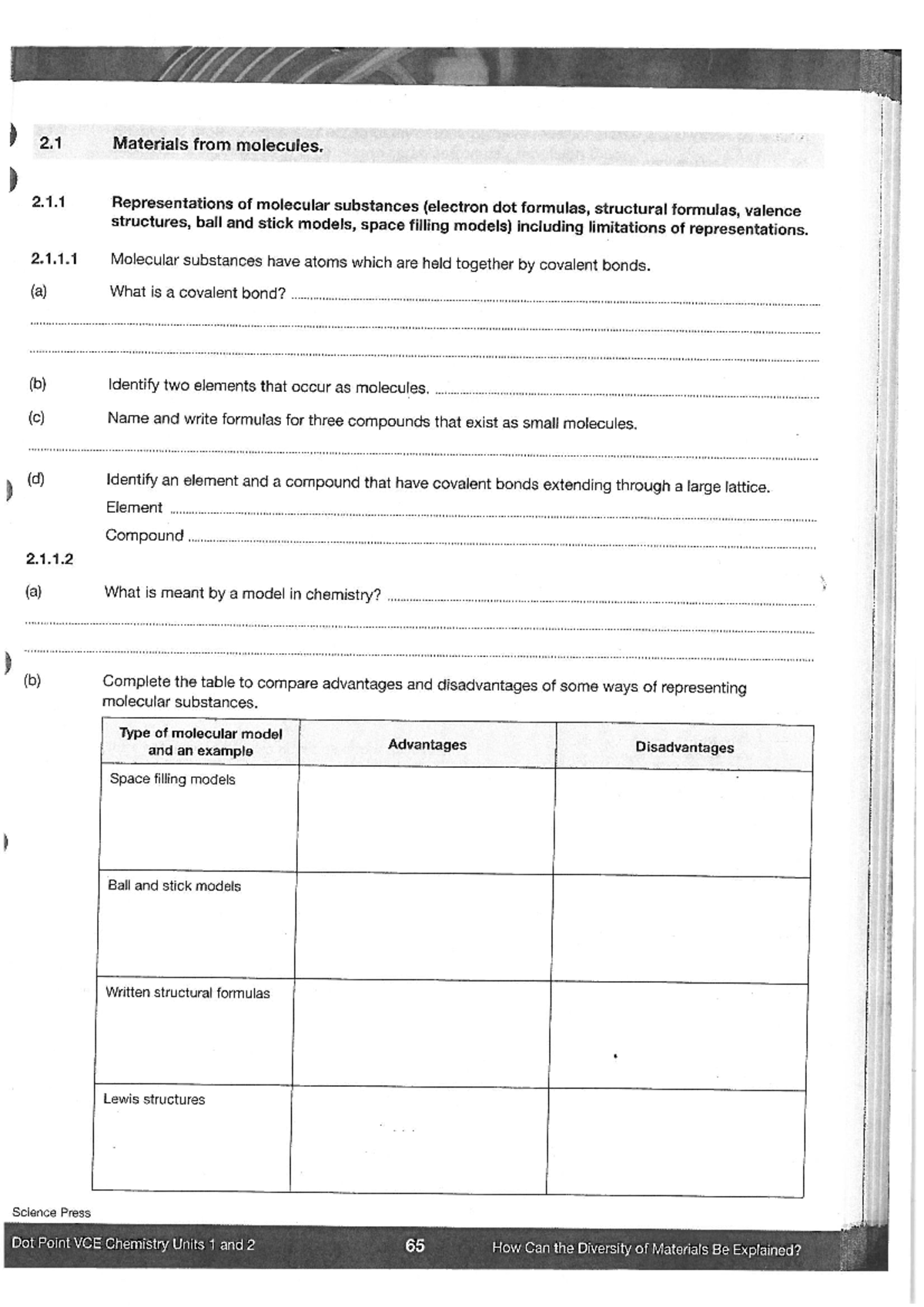 VCE Chemistry 2.1 Materials & Molecular Representations: Key Concepts ...