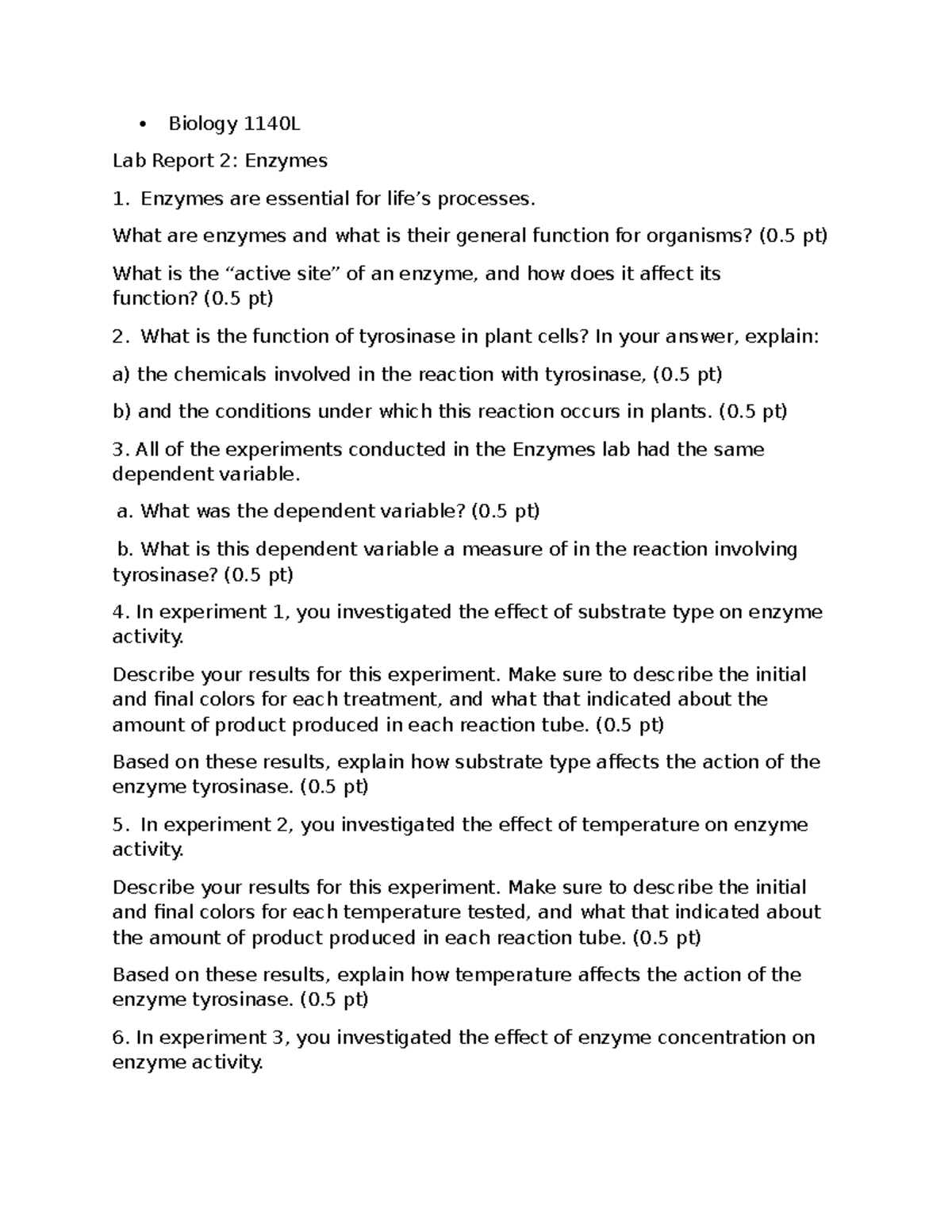 Biology 1140L: Enzyme Lab Report 2 - Investigating Tyrosinase Activity ...