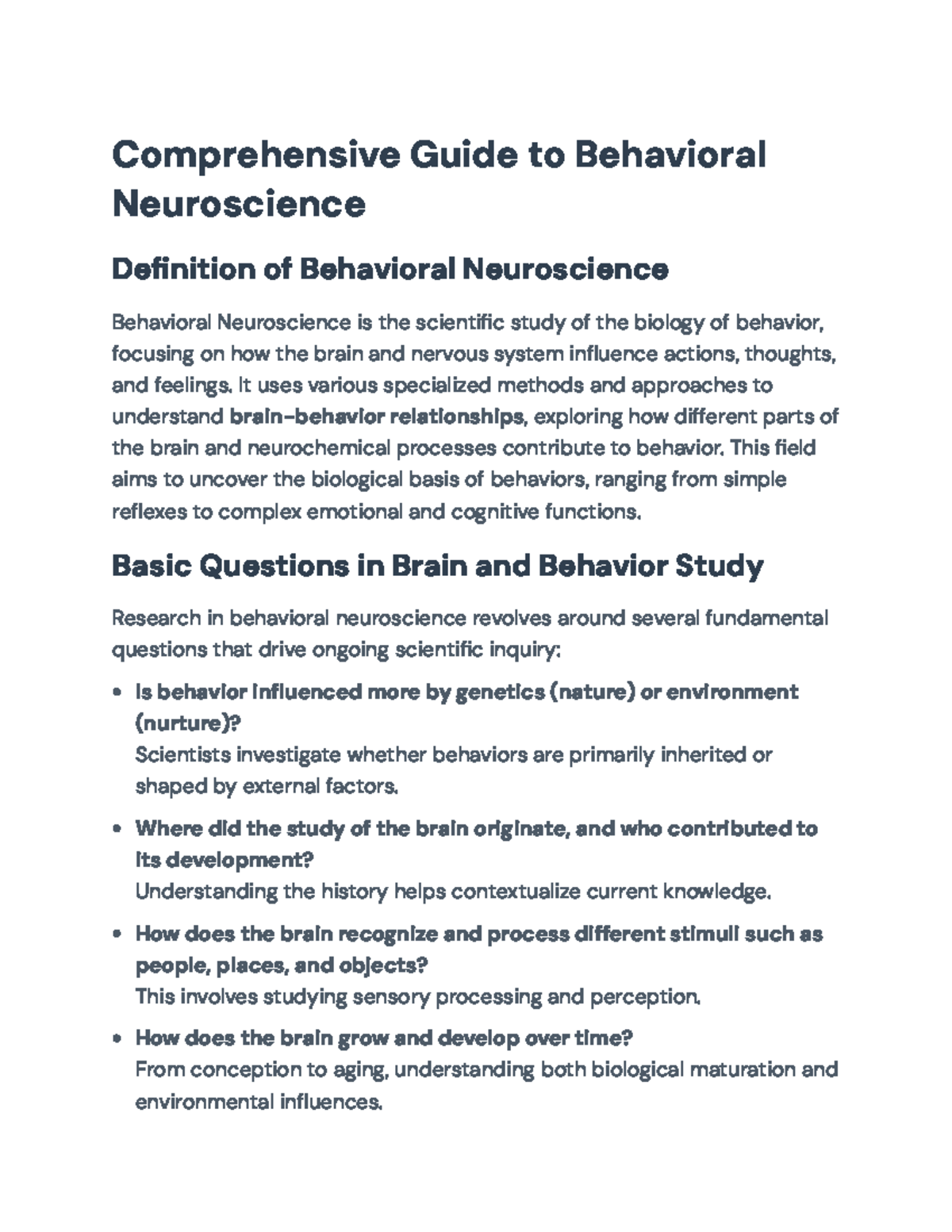 Comprehensive Overview of Behavioral Neuroscience: Key Concepts ...