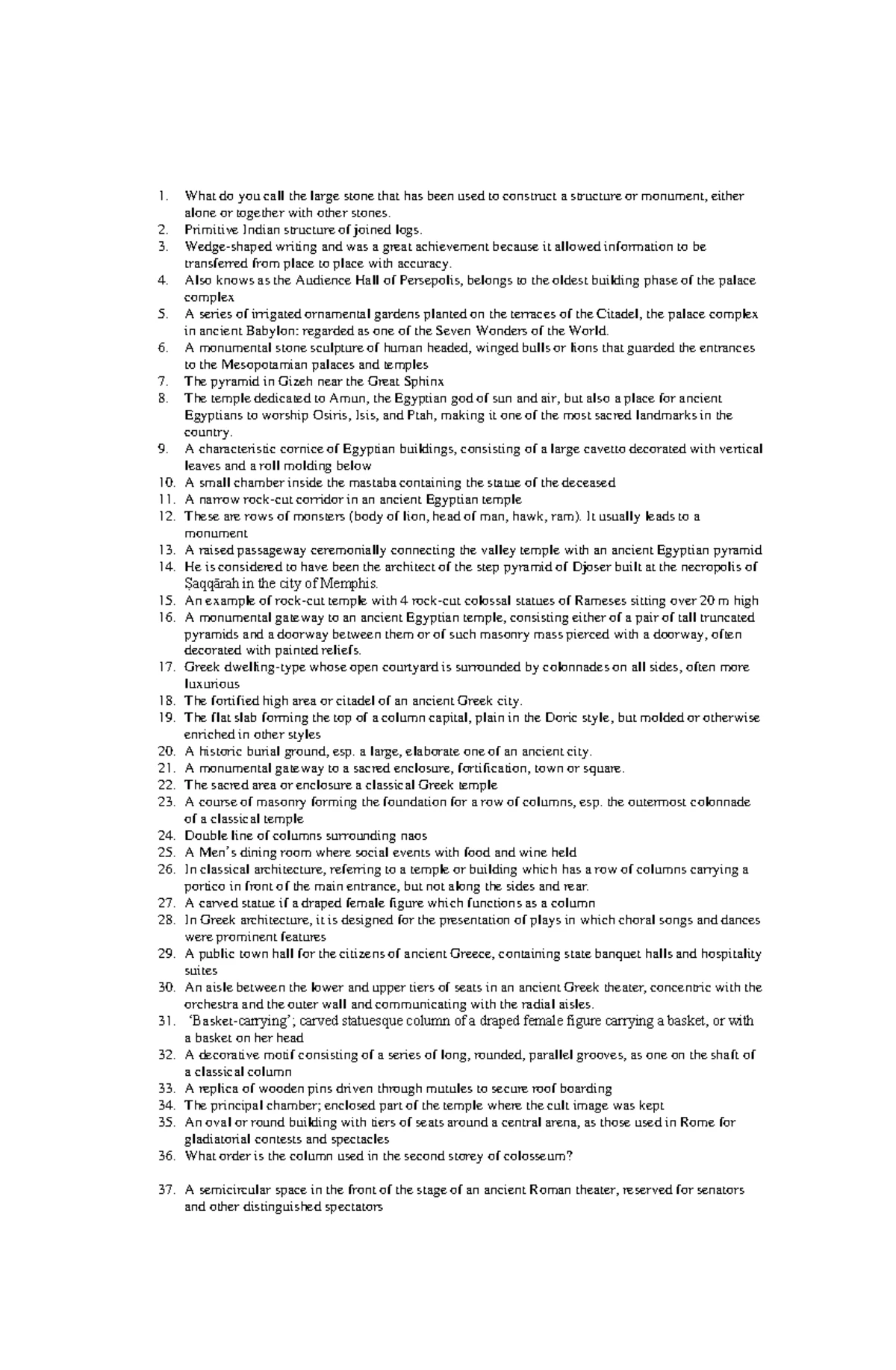HOA-Terminologies Glossary for Architecture Studies - Studocu