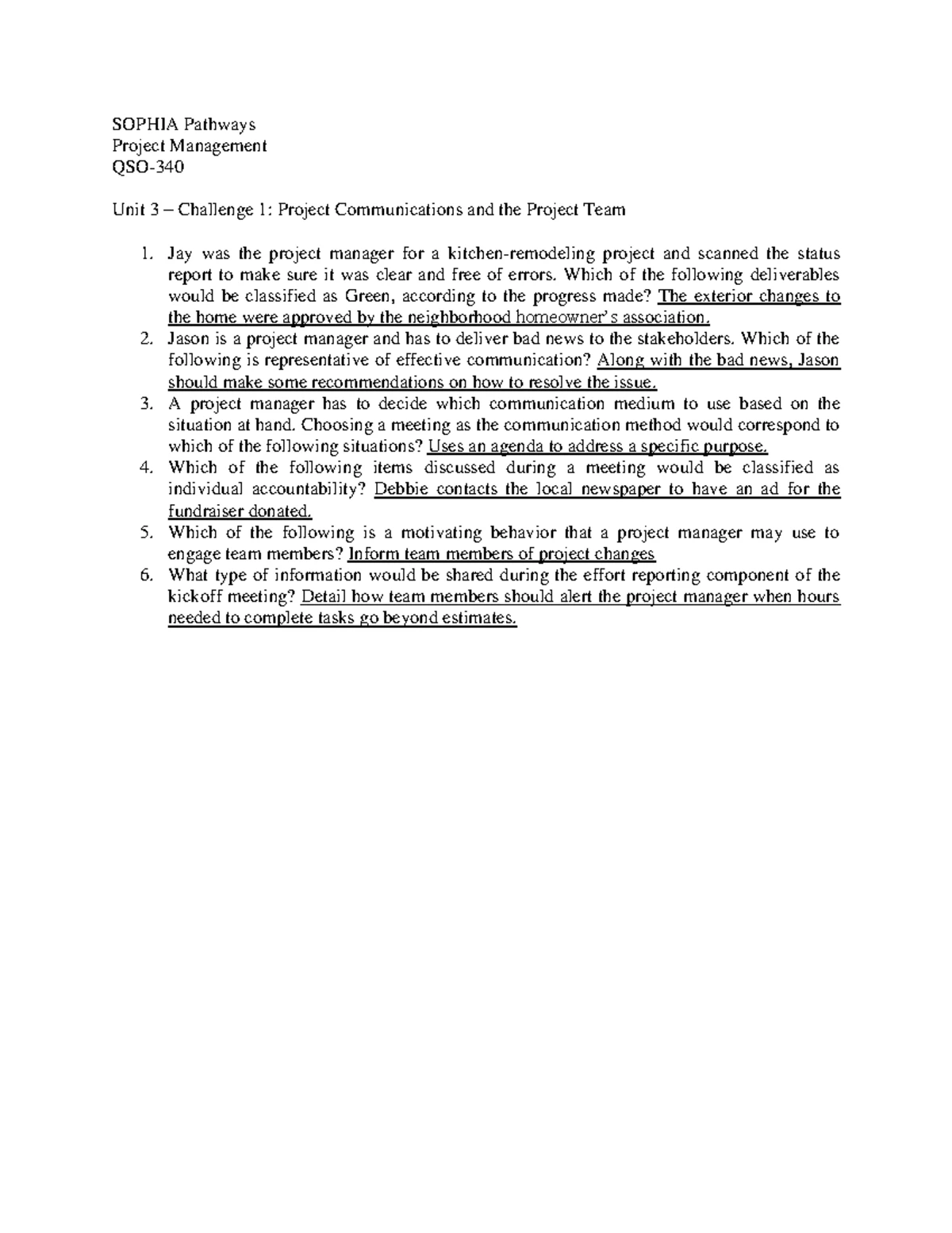 Sophia - Unit 2 - Challenge 1 Project Mgmt QSO-340 - SOPHIA Pathways Project Management QSO ...