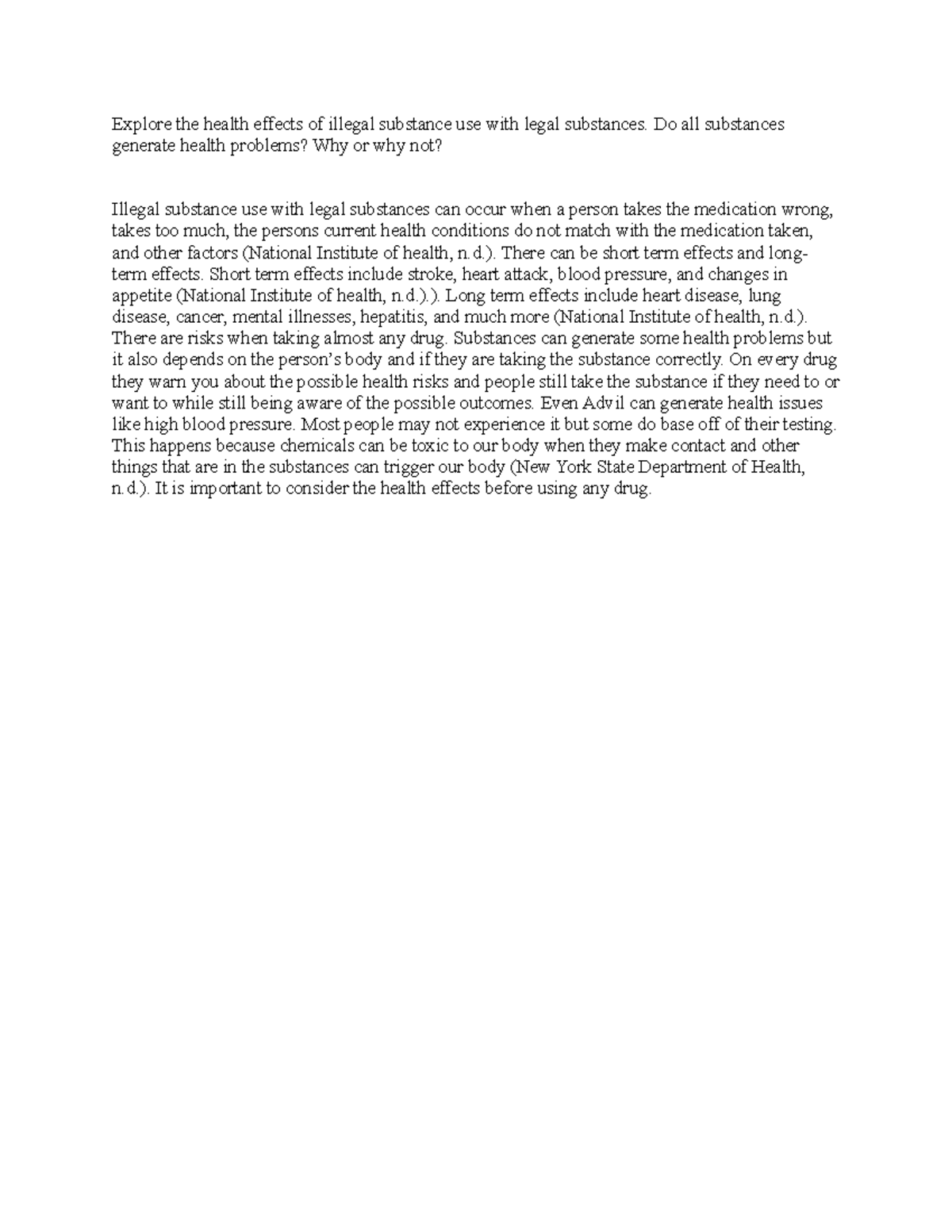 DQ1 - Exploring Health Effects of Legal vs. Illegal Substance Use - Studocu