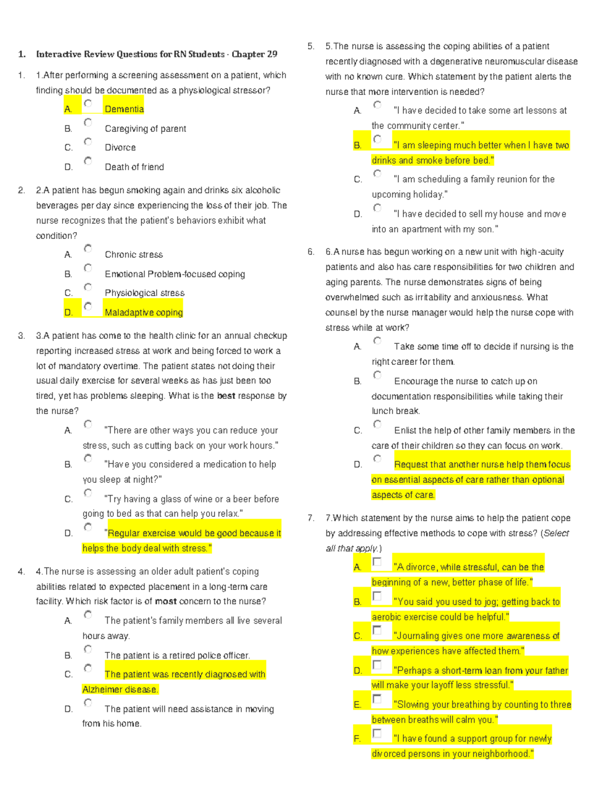 Interactive Review Questions for RN Students - Final Exam 152 - Studocu
