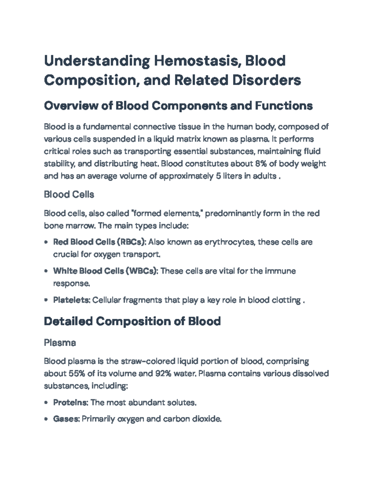 Understanding Hemostasis and Blood Composition: Disorders and Mechanisms - Understanding ...