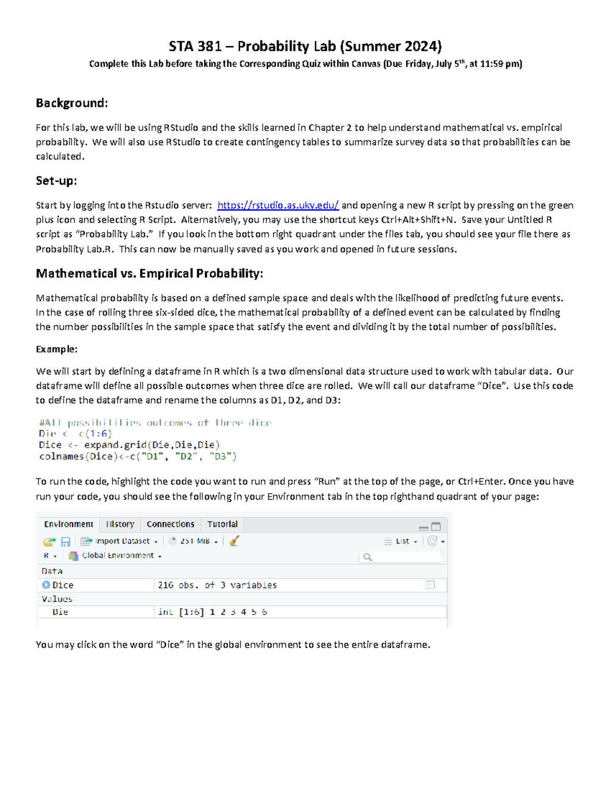 Probability Lab STA 381 - Summer 2024: Understanding Probabilities in R ...