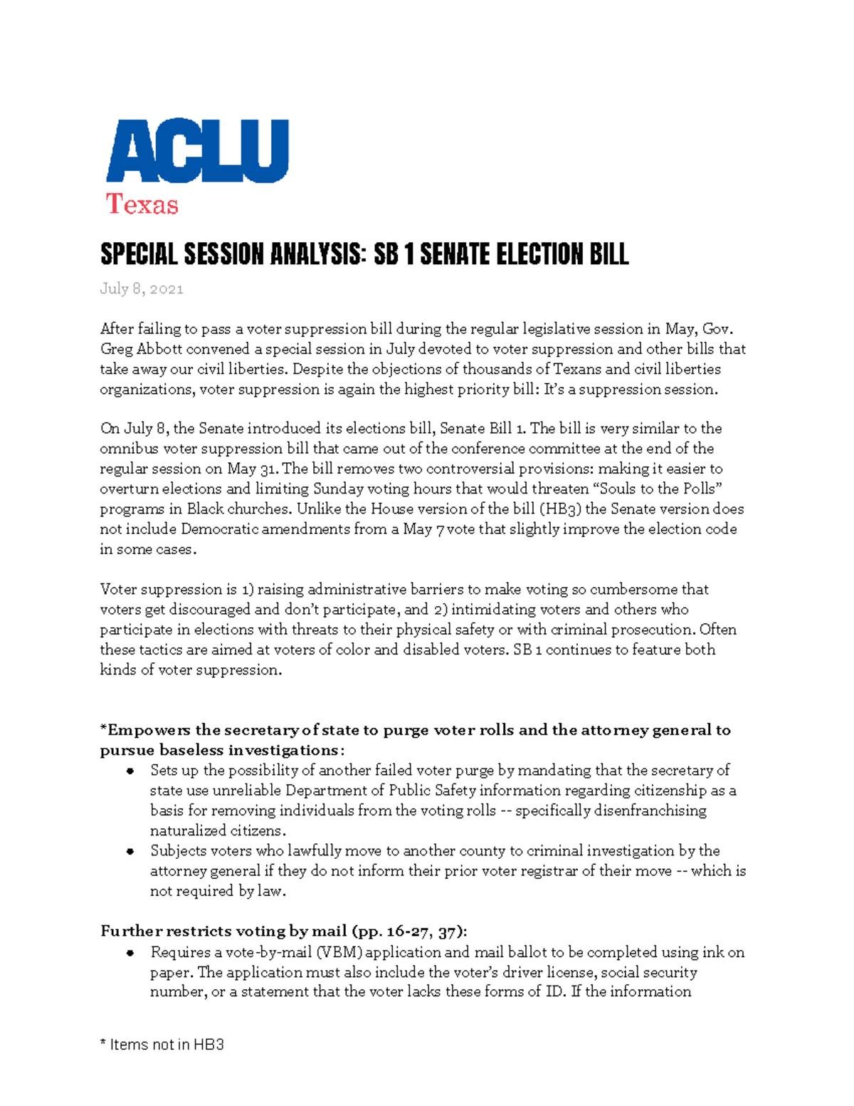 Analysis of SB 1: Texas Senate Election Bill Implications - Studocu