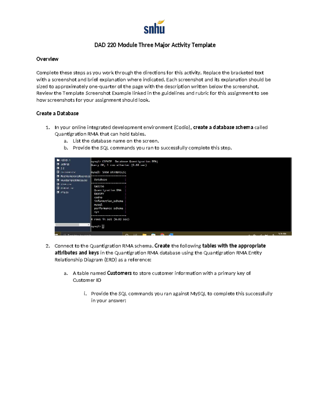 DAD 220 Module 3 Major Activity: Database Schema Creation Guide - Studocu