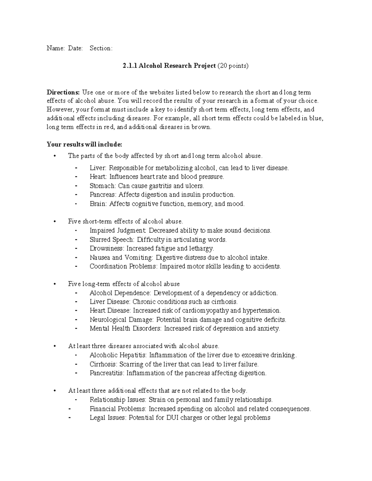 Alcohol Research Project: Effects of Alcohol Abuse and Related Issues ...