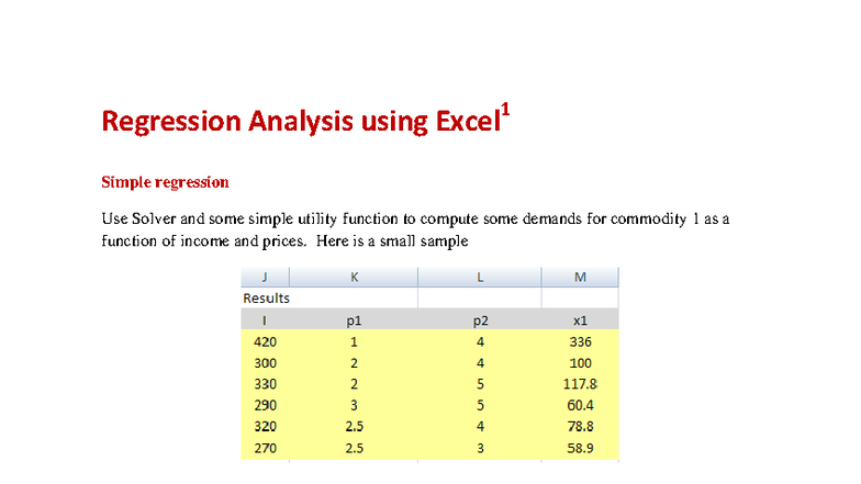 Regression Analysis Notes Book Course Code Excel1 Studocu