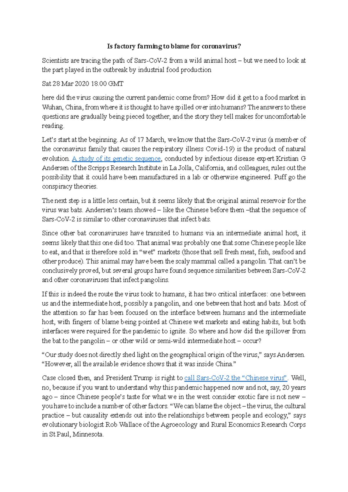 Factory Farming and COVID-19: Analyzing the Links and Impacts - Studocu