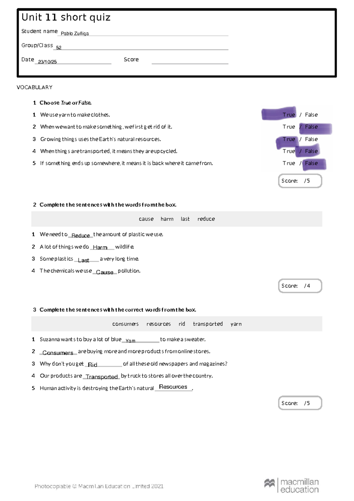 UNIT 11 QUIZ - Vocabulary and Grammar Assessment - Studocu