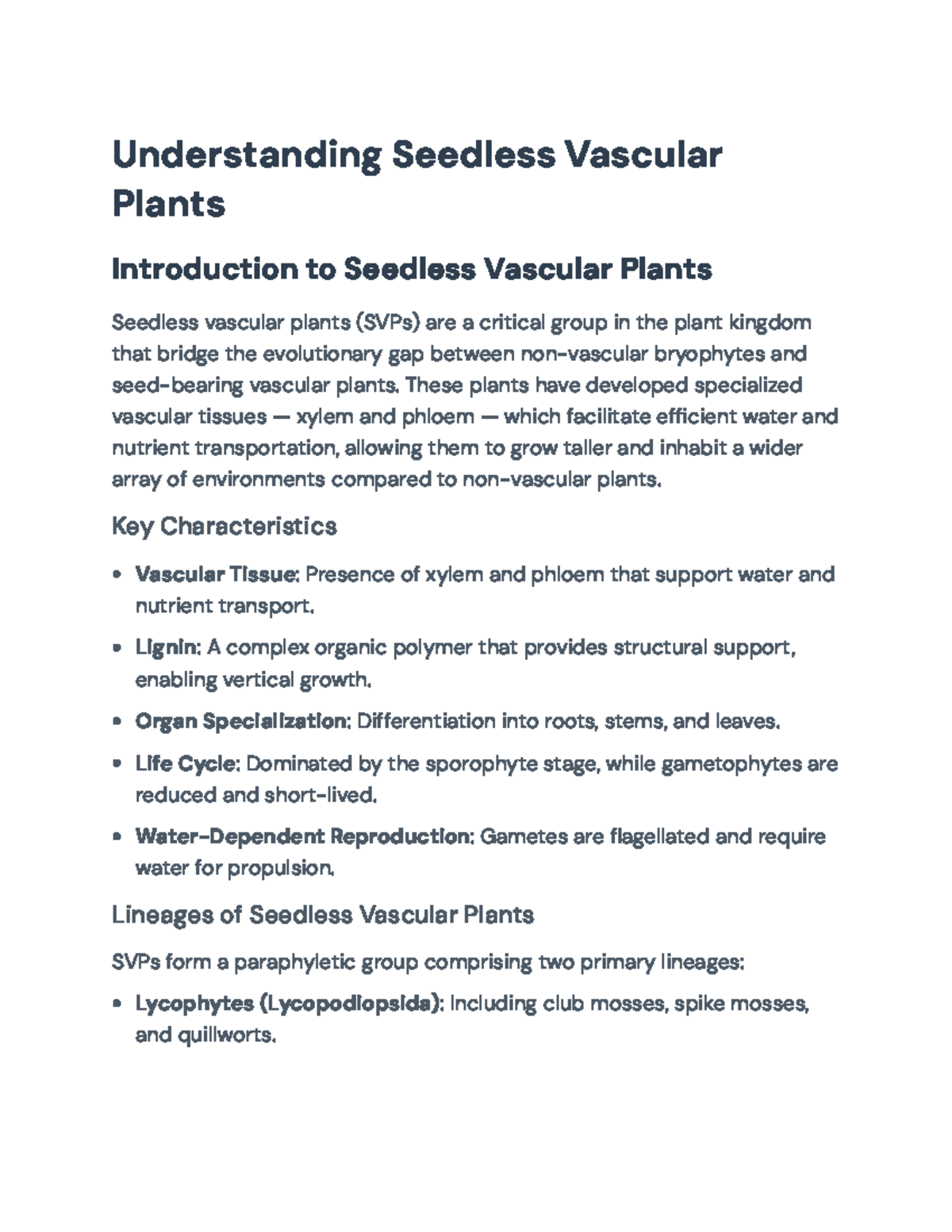 Understanding Seedless Vascular Plants: Characteristics and ...