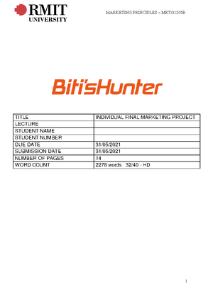 Exemplar Assignment 2A - Bitis Hunter - MKTG 1205B - Marketing ...