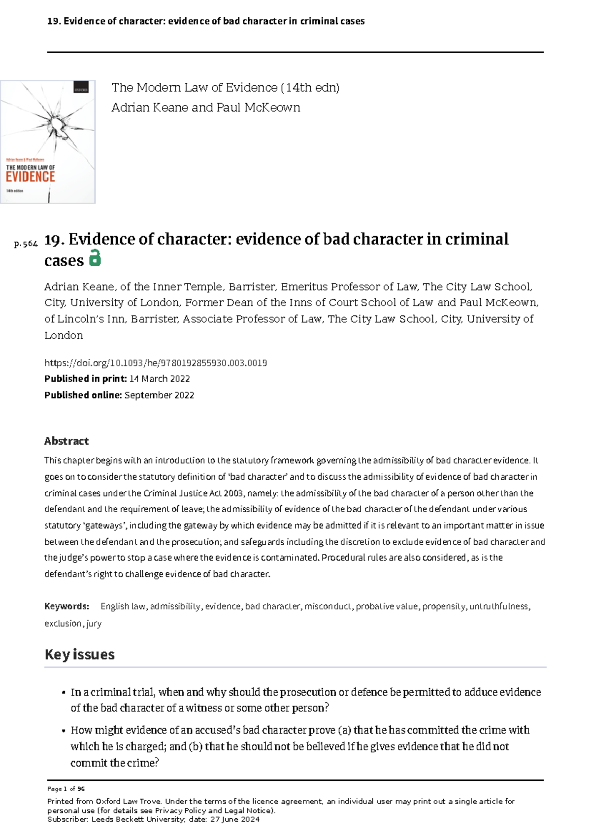 Chapter 19: Admissibility of Bad Character Evidence in Criminal Cases ...