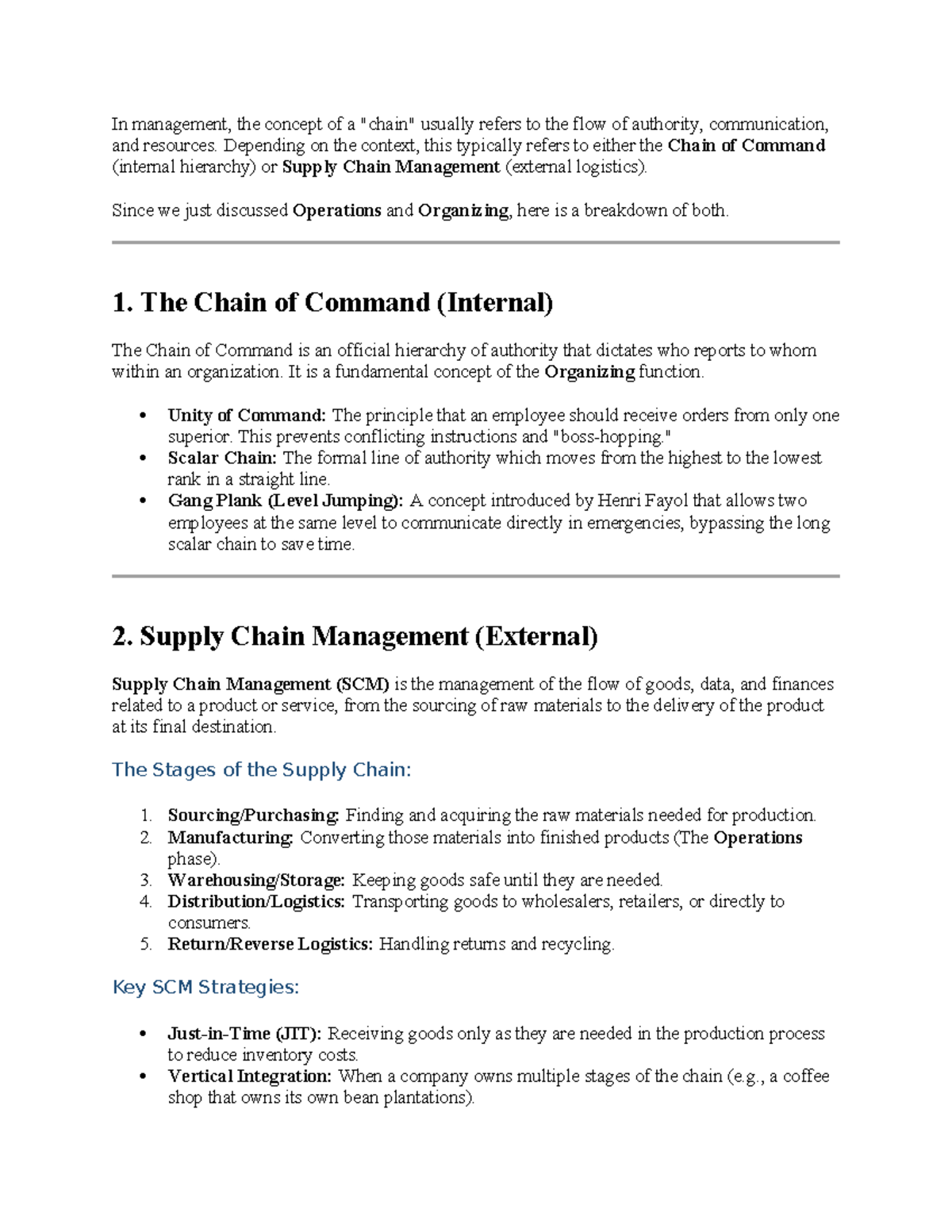 Chain Management Concepts: Authority, Operations & SCM Overview - Studocu