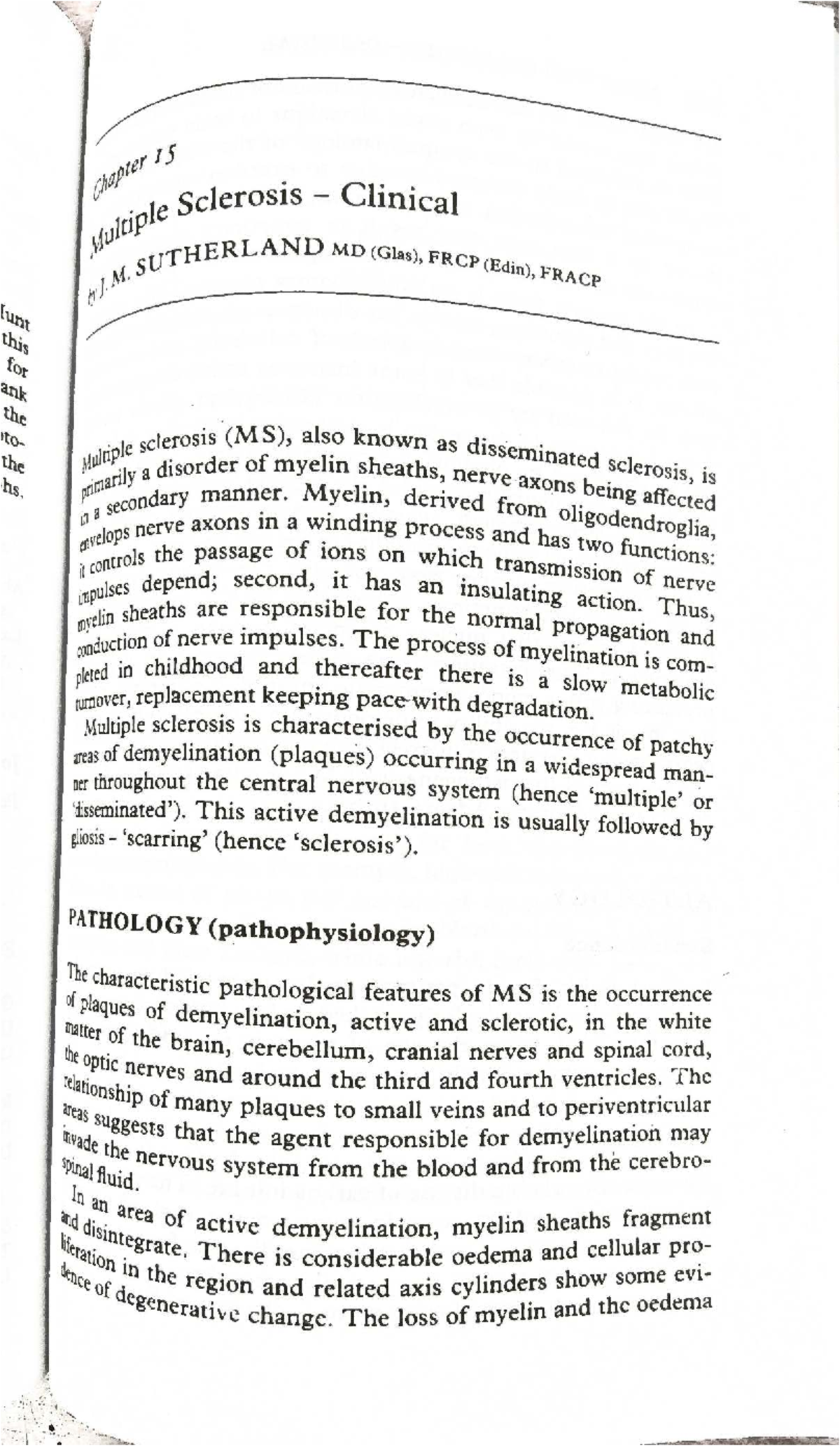 Chapter 15: Multiple Sclerosis Clinical Overview (J.M. MD, FRCP, FRACP) - Studocu