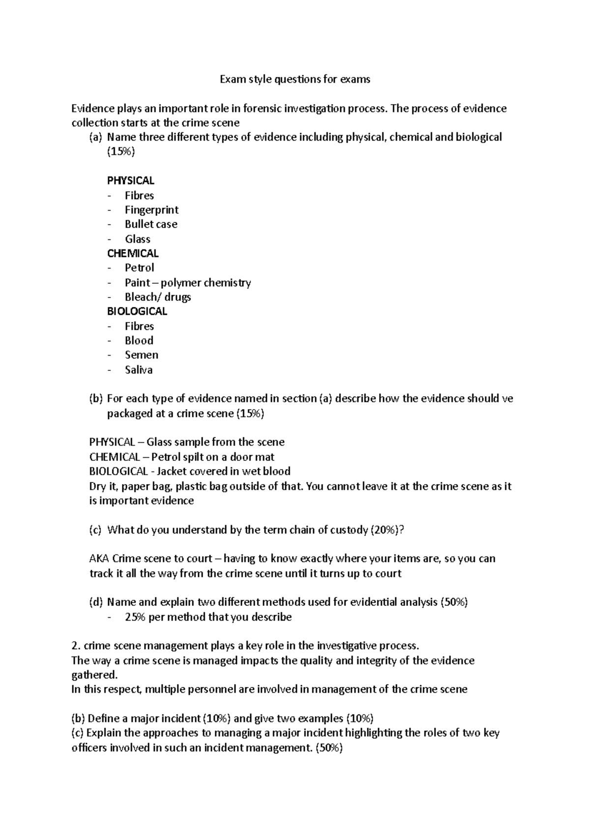 Forensic Investigation Exam Questions - Key Evidence and Management ...