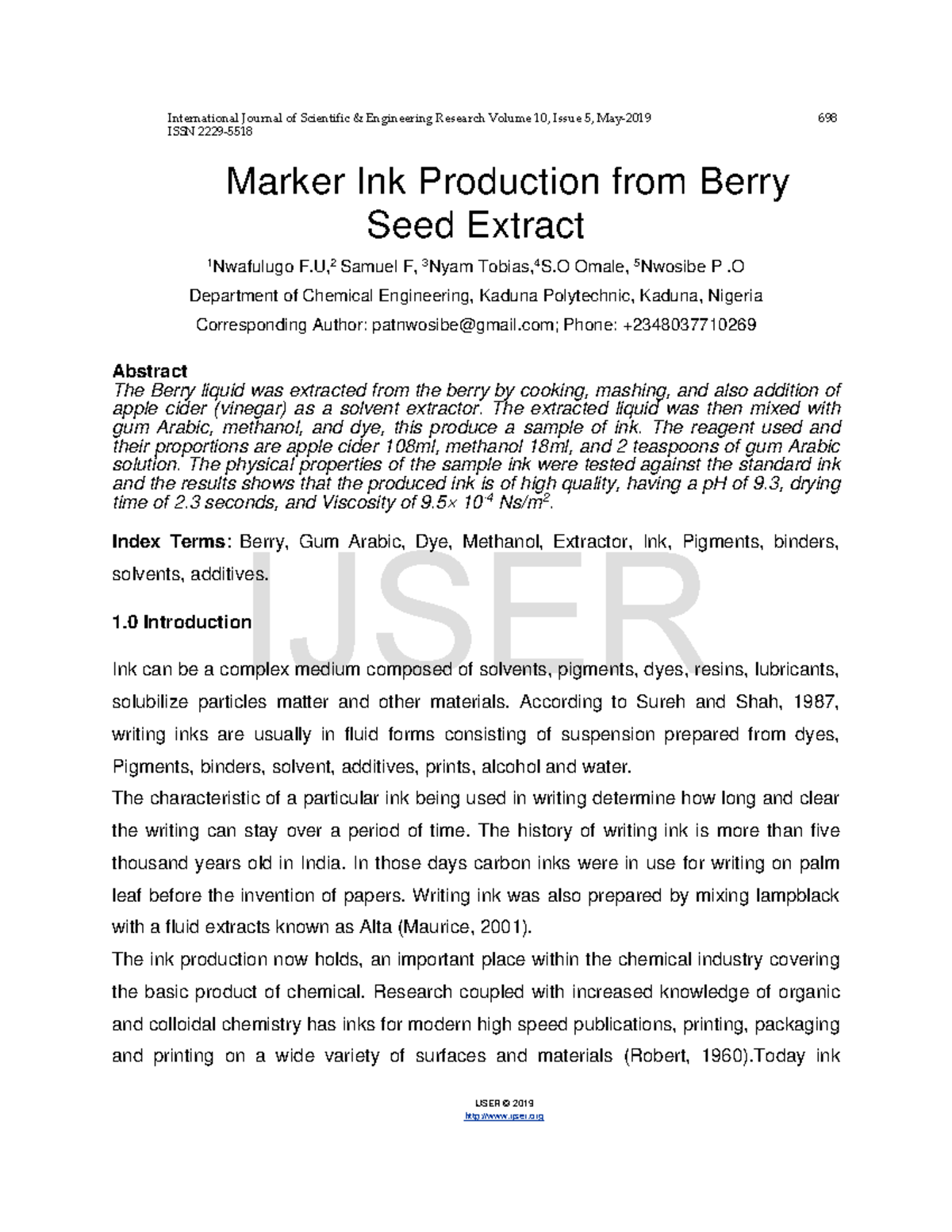 Marker Ink Production from Berry Seed Extract: A Chemical Insight - Studocu