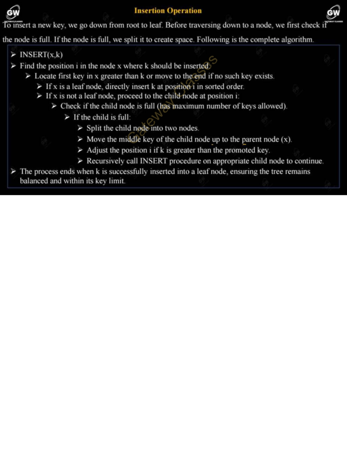 GW Insertion Operation: Key Insertion in Order 5 Trees (AKTU) - Studocu