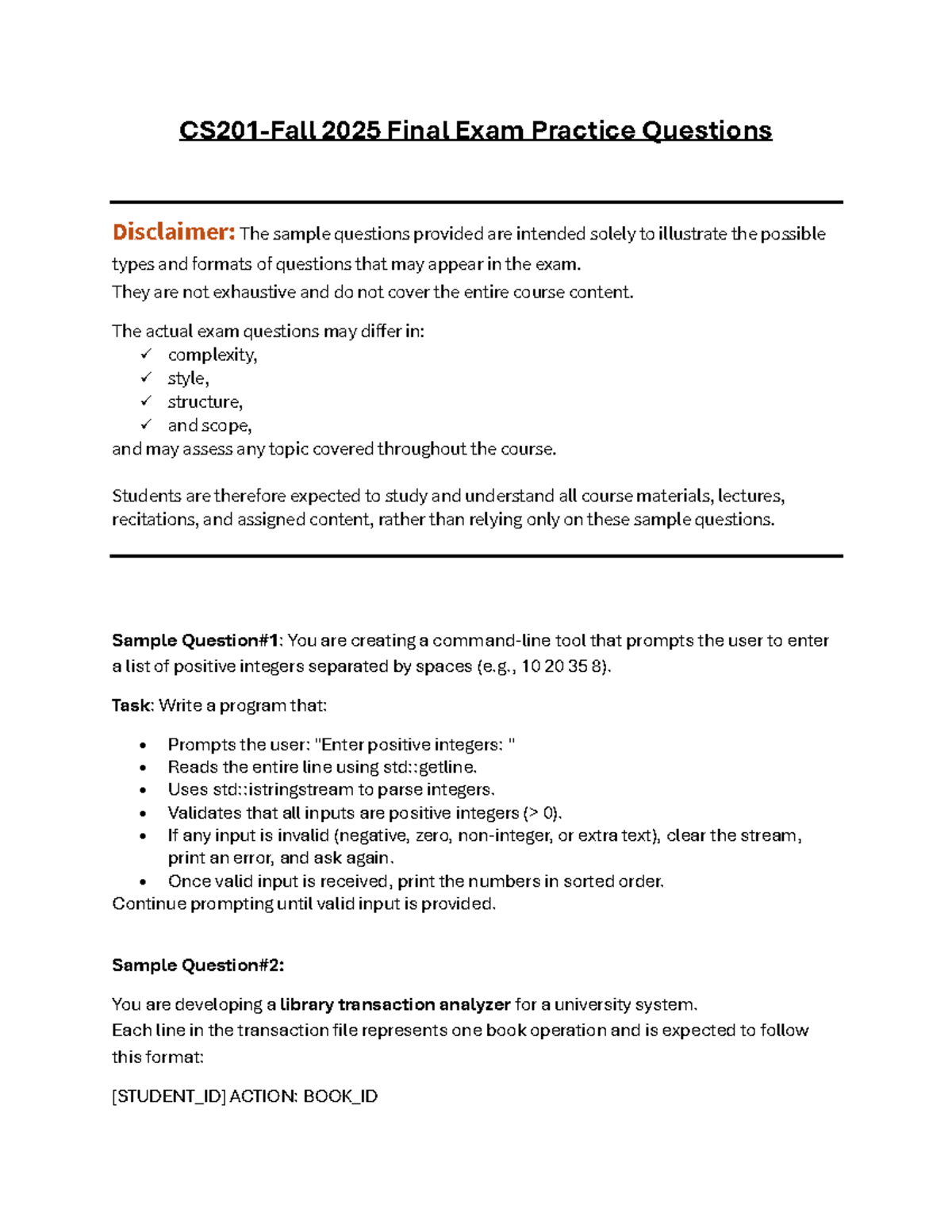 2025 CS101 Final Exam Practice Questions and Review Problems - Studocu