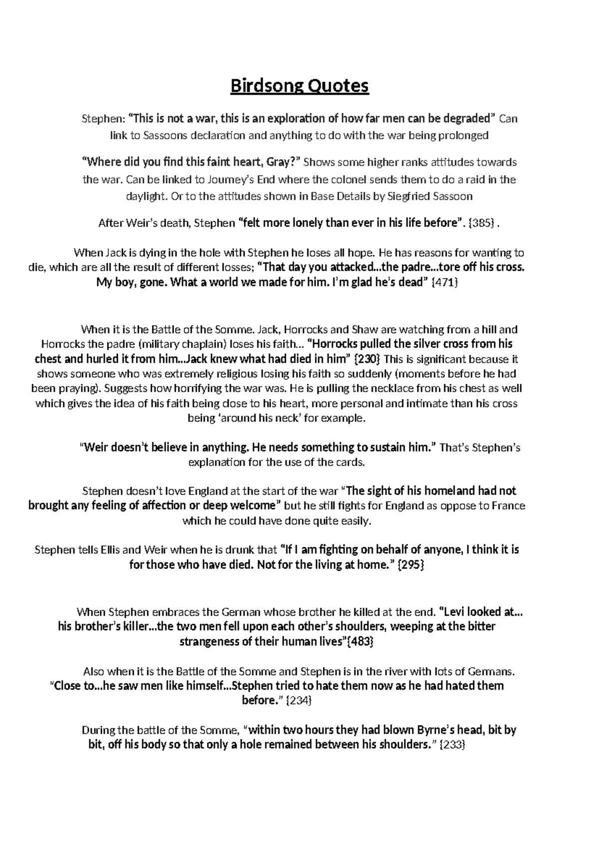 Birdsong Quotes: Insights on War and Humanity in Stephen's Journey ...