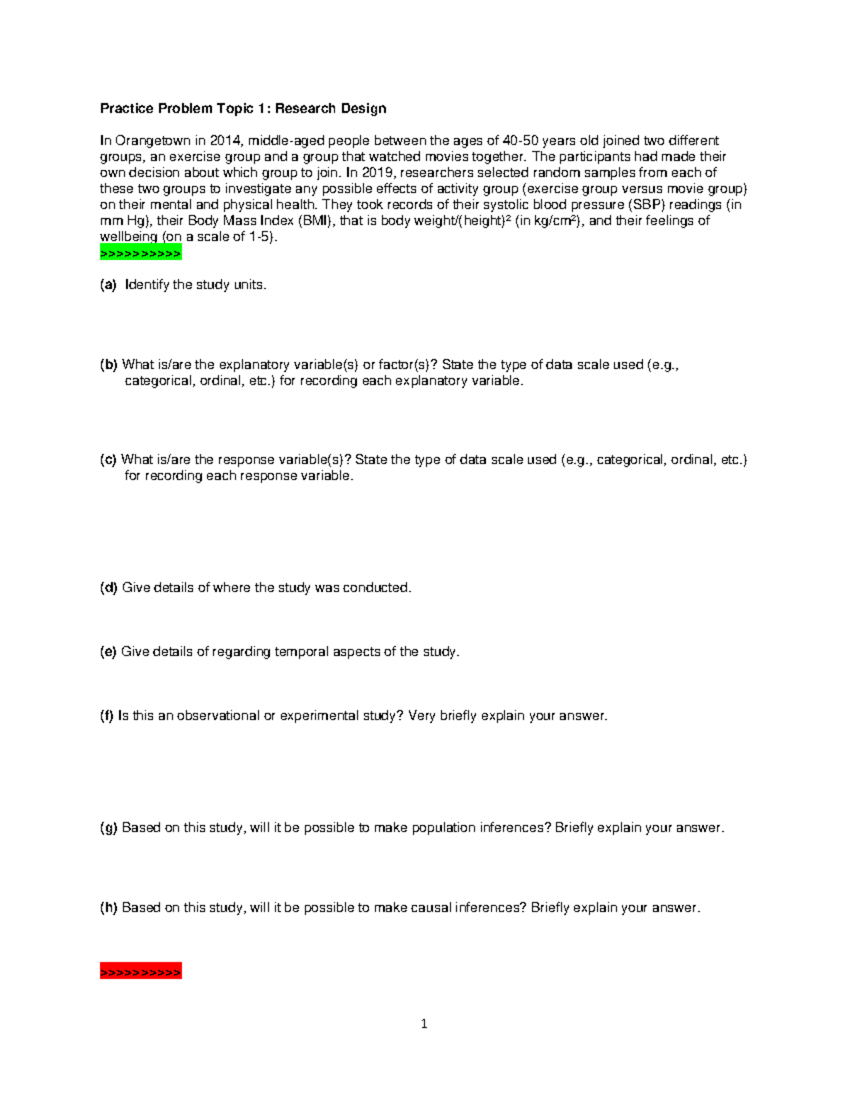 Practice Problem Topic 1-Research Design-Questions - 1 Practice Problem ...