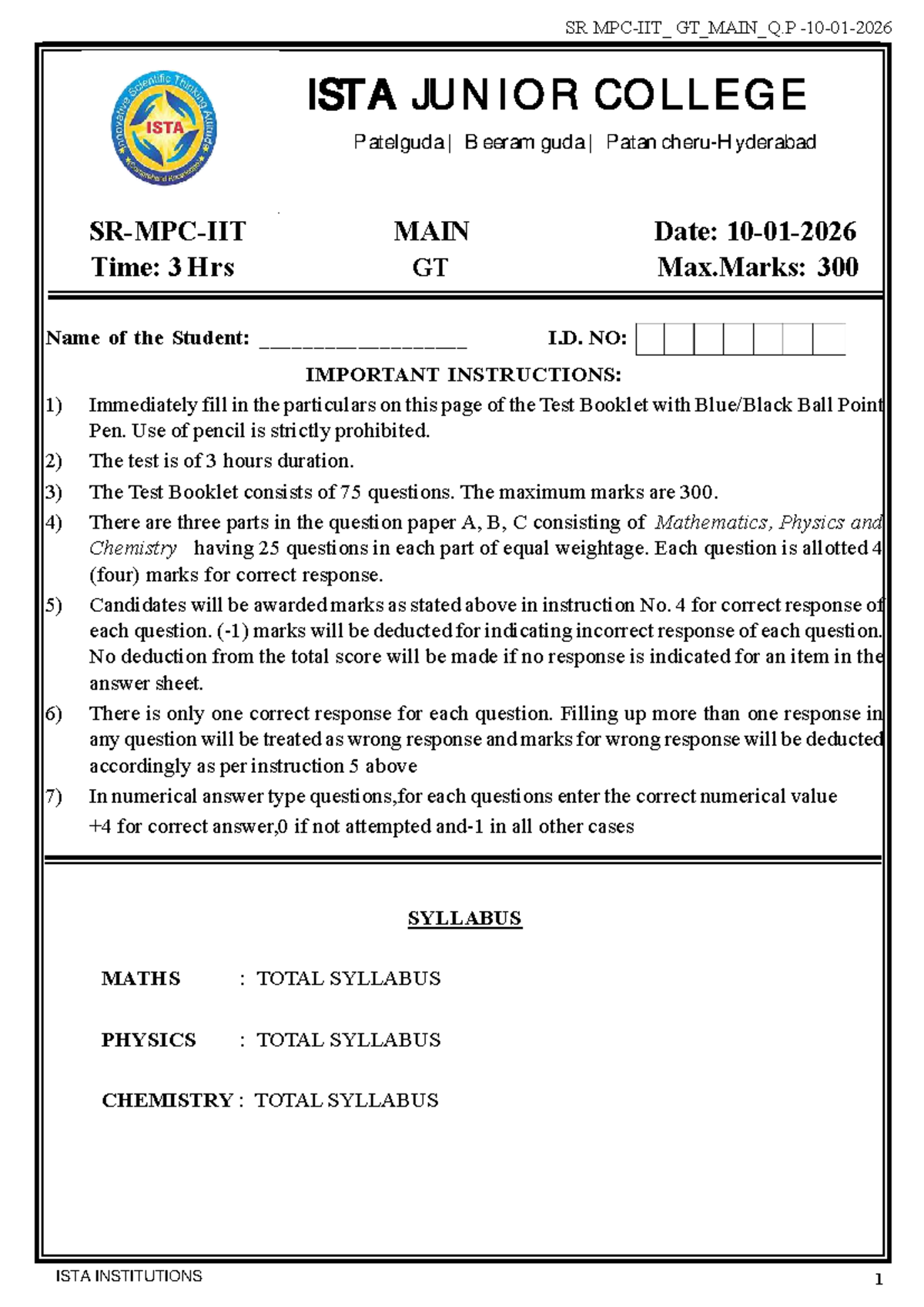 SR MPC-IIT Final Exam GT 2026: Comprehensive Question Paper - Studocu