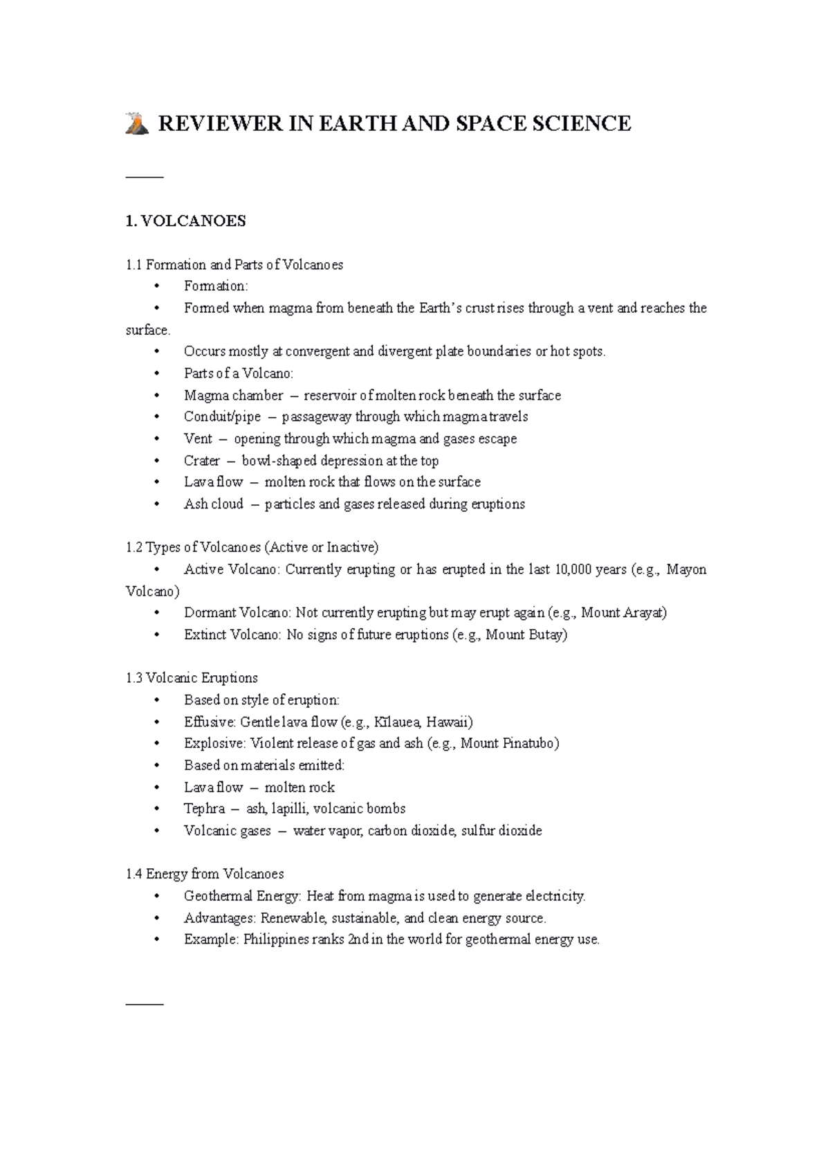 Earth Science 1 Q2 Reviewer: Volcanoes, Climate, and Constellations ...