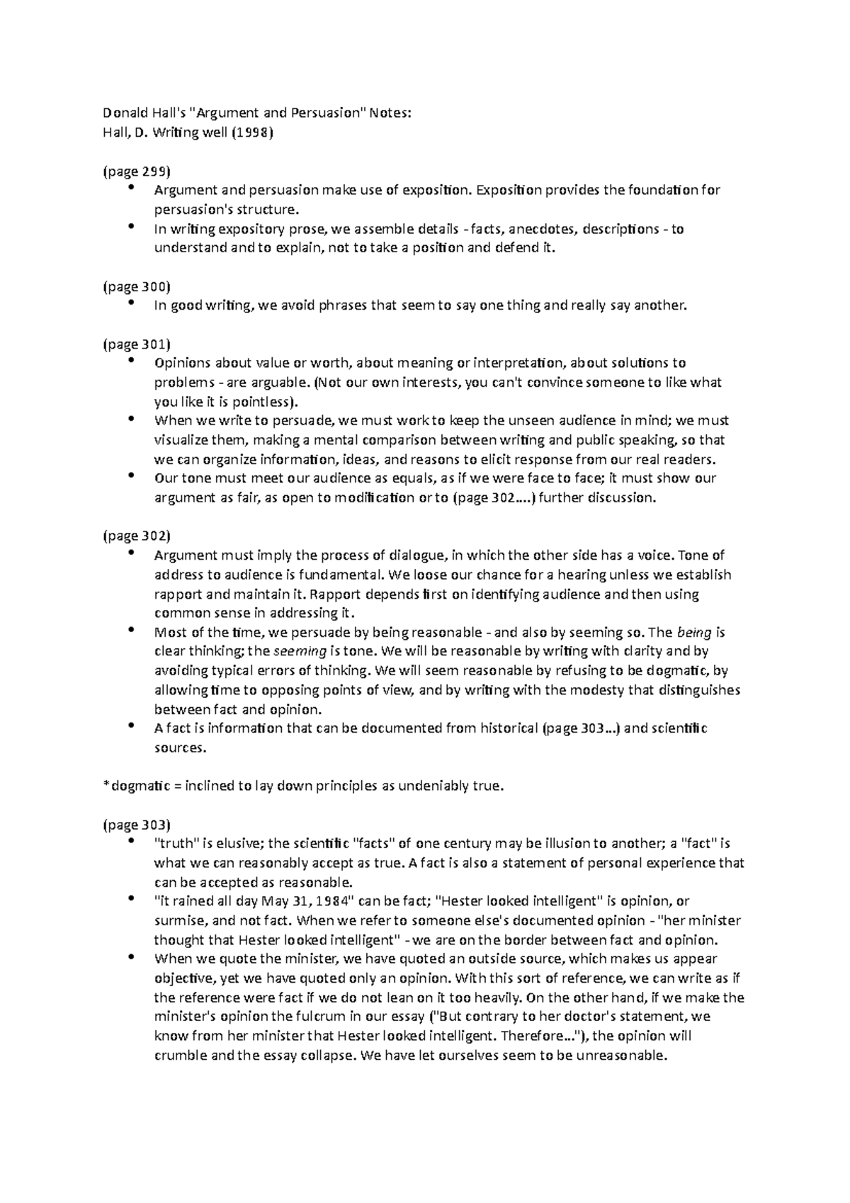 Donald Hall "Argument and Persuasion" Notes: Insights for Essay 2 - Studocu