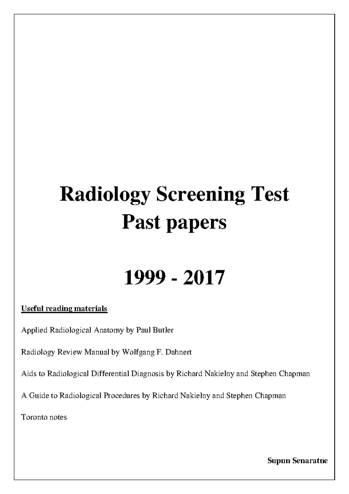 Radiology Screening Test Past Papers 1998-2017 Review Guide - Studocu