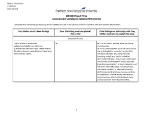 CYB 400 Project Three: Access Control Compliance Assessment - Studocu